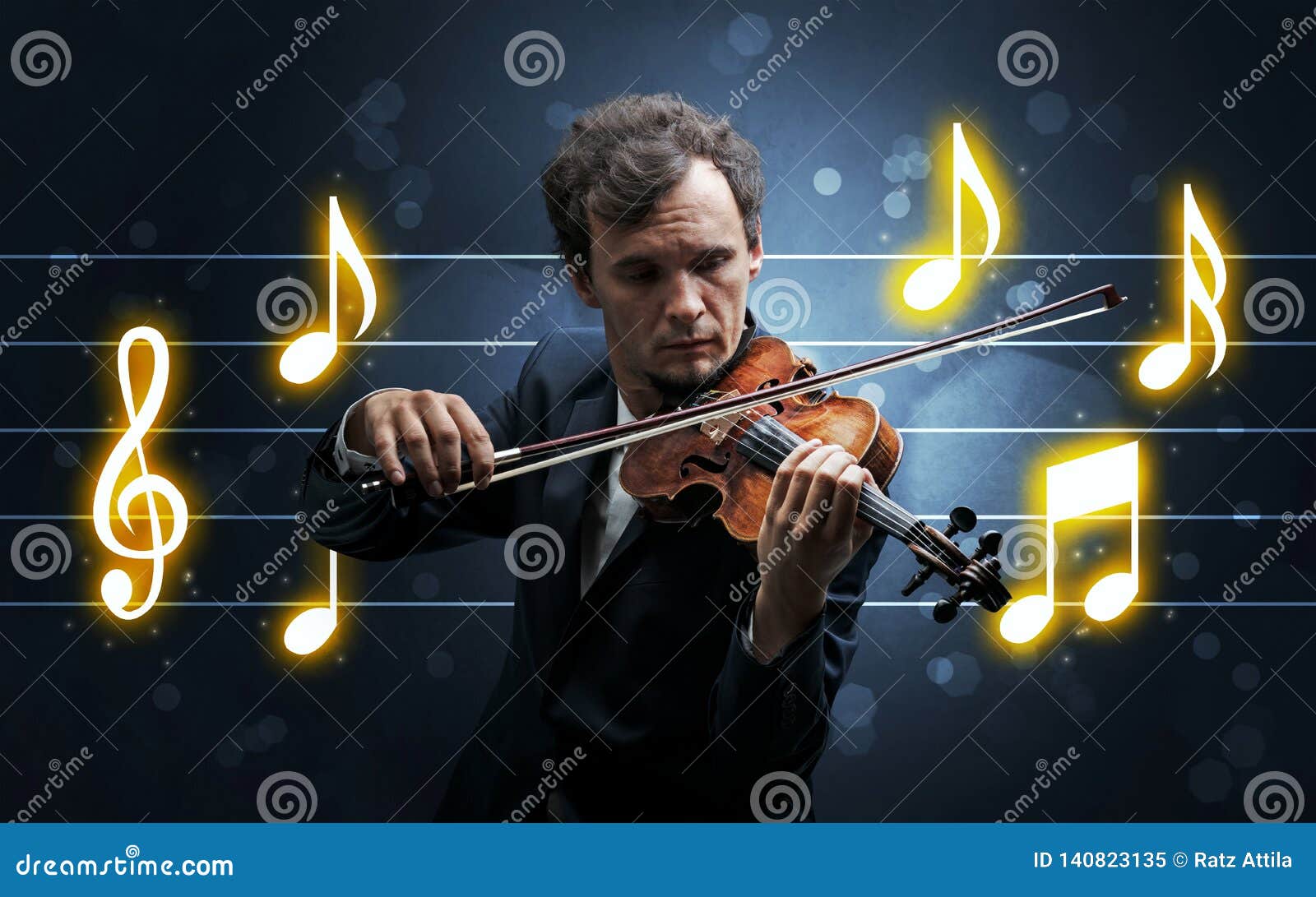 Young Fiddler with Music Sheet Stock Image - Image of play, classical ...