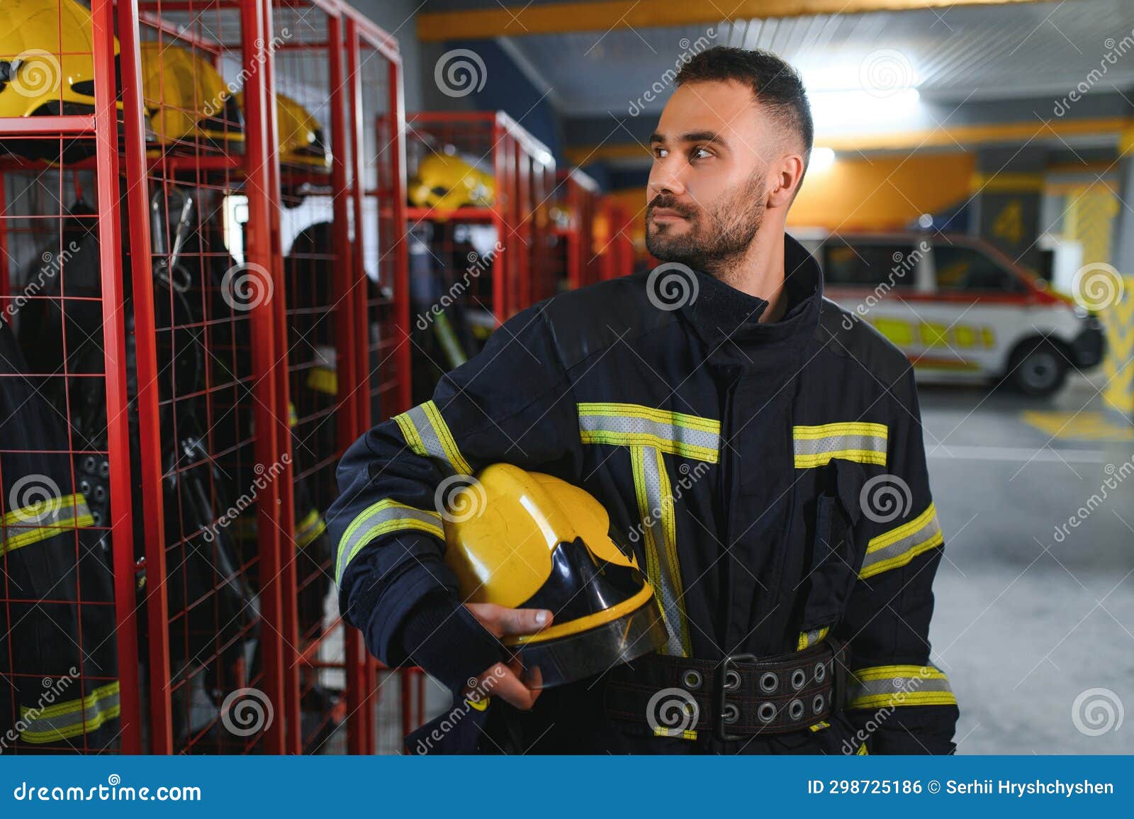 Young Handsome Fireman in the Fire Department Stock Photo - Image of ...