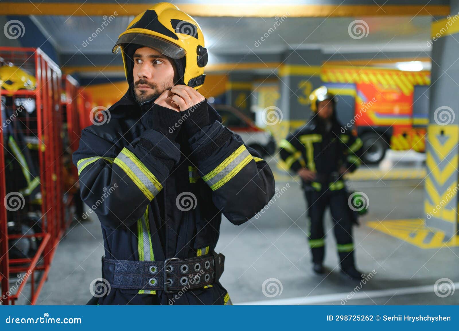 Young Handsome Fireman in the Fire Department Stock Photo - Image of ...