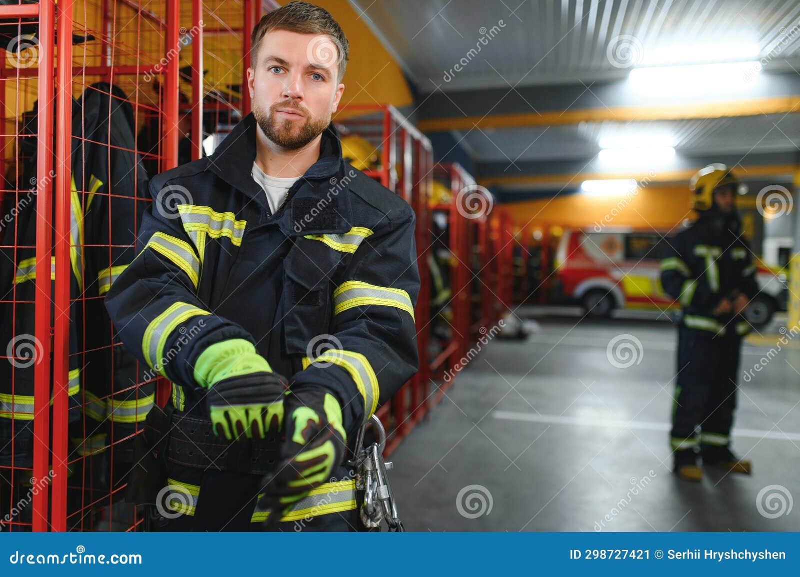 Young Handsome Fireman in the Fire Department Stock Image - Image of ...