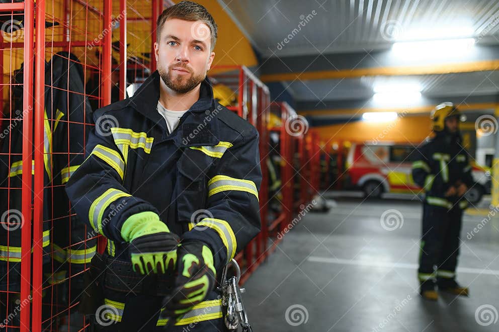 Young Handsome Fireman in the Fire Department Stock Image - Image of ...