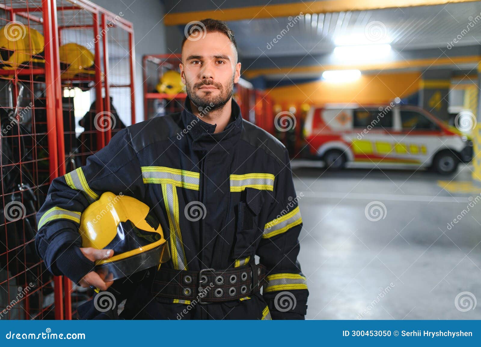 Young Handsome Fireman in the Fire Department Stock Photo - Image of ...