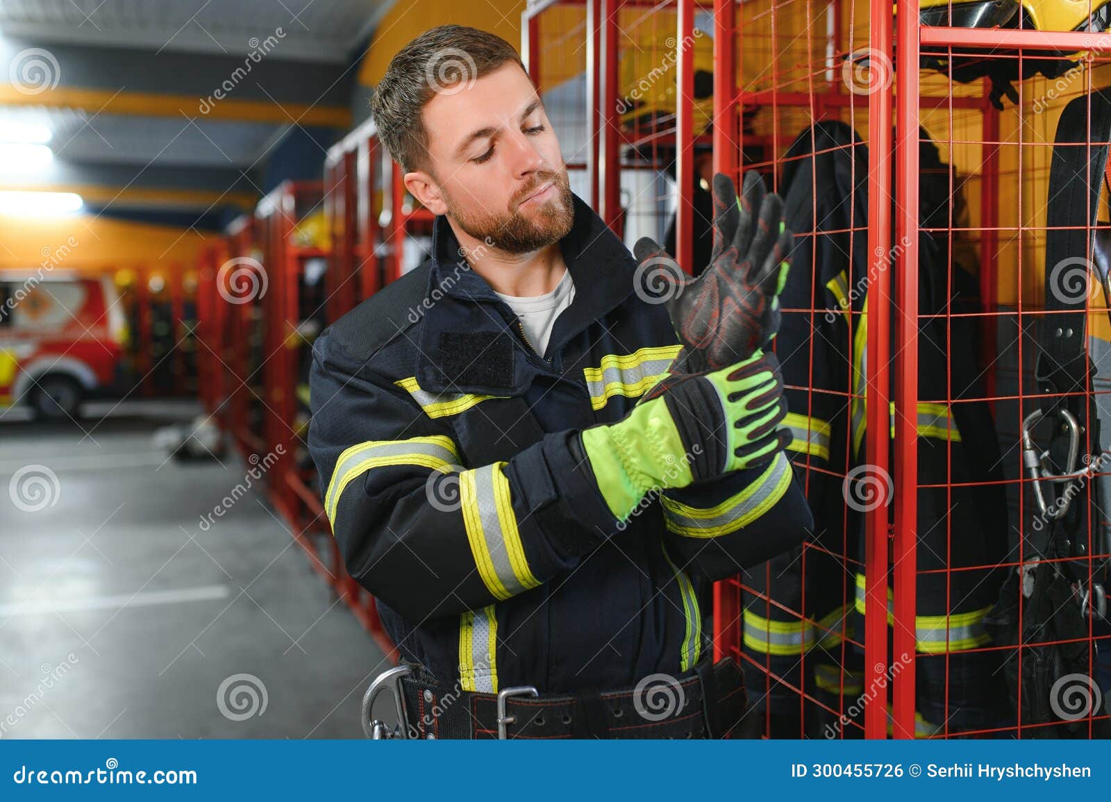 Young Handsome Fireman in the Fire Department Stock Photo - Image of ...