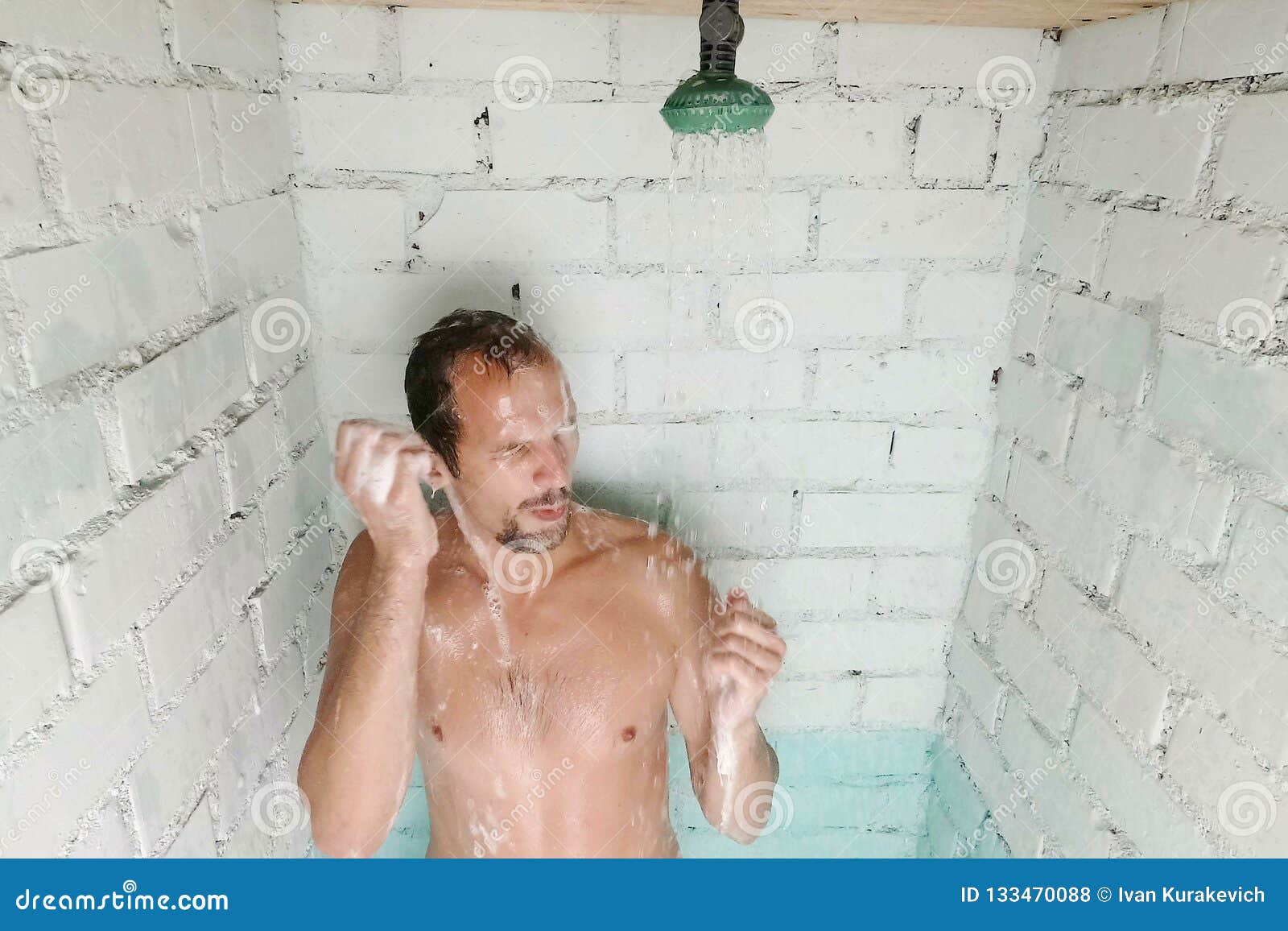 Young Handsome Funny Man Takes a Shower. Dances in the Shower. 4k Stock ...