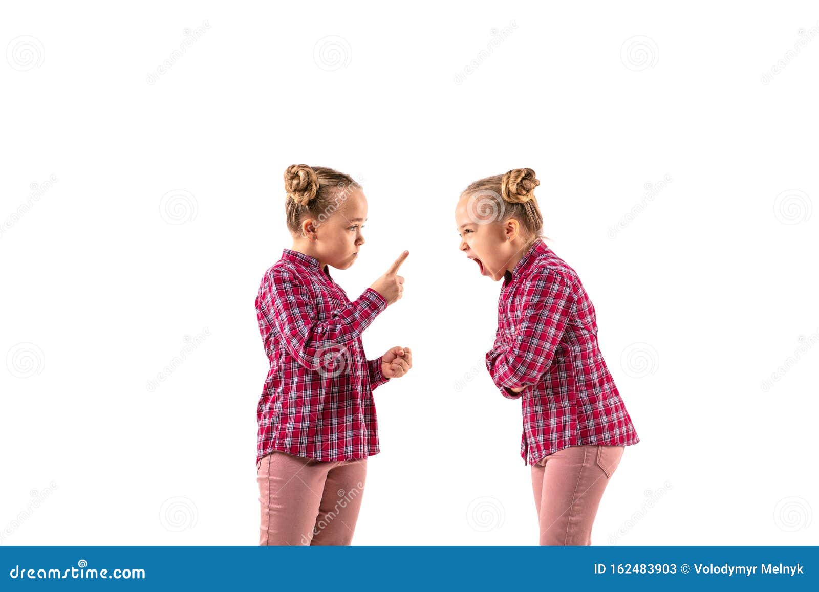 Young Handsome Girl Arguing with Herself on White Studio Background ...