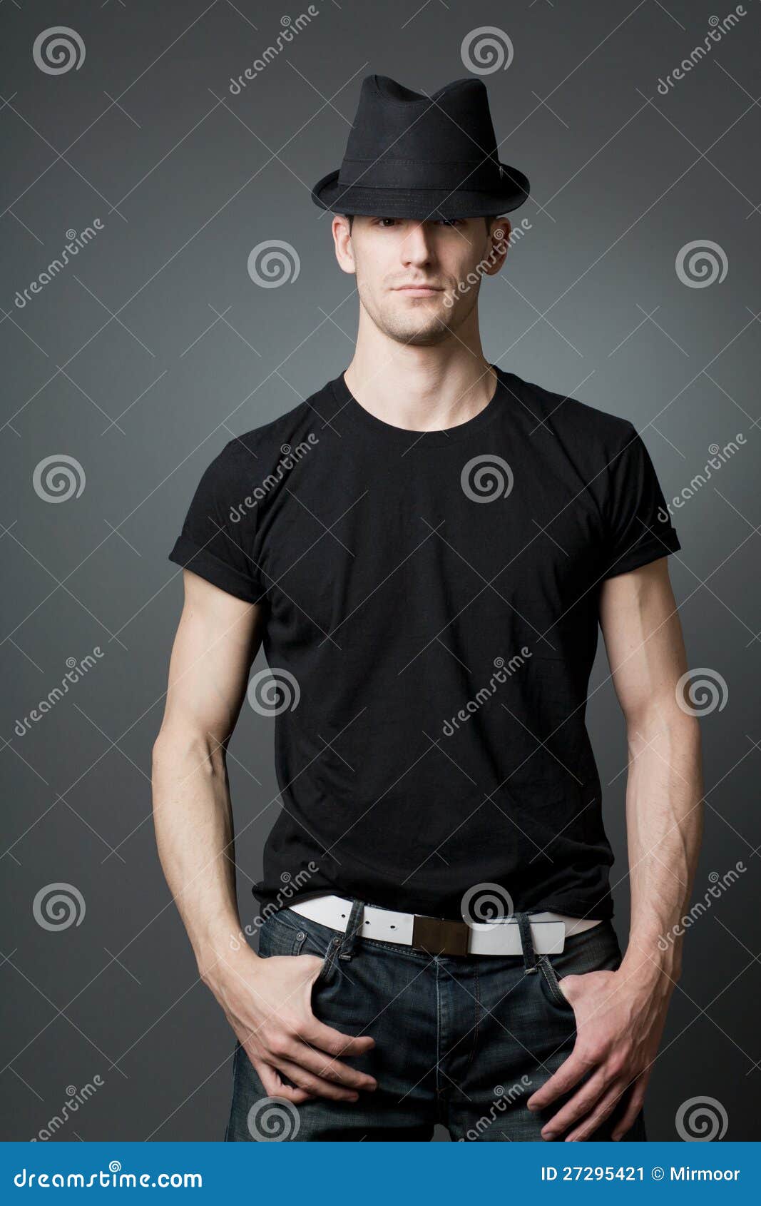 Young Handsome Guy in Black T-shirt. Stock Image - Image of person ...