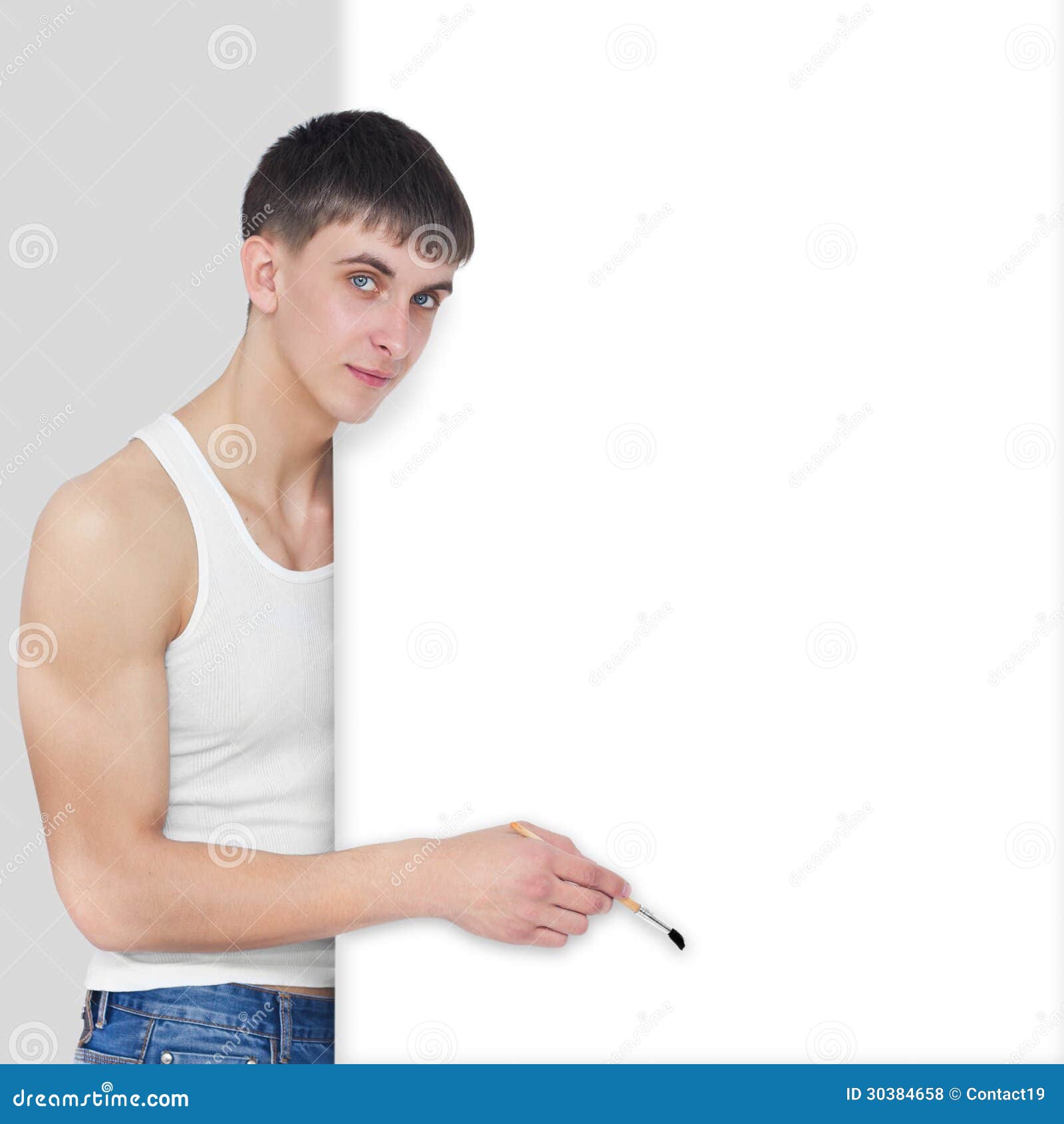 Young Handsome Guy Drawing Something Stock Photo - Image of arms, spase ...
