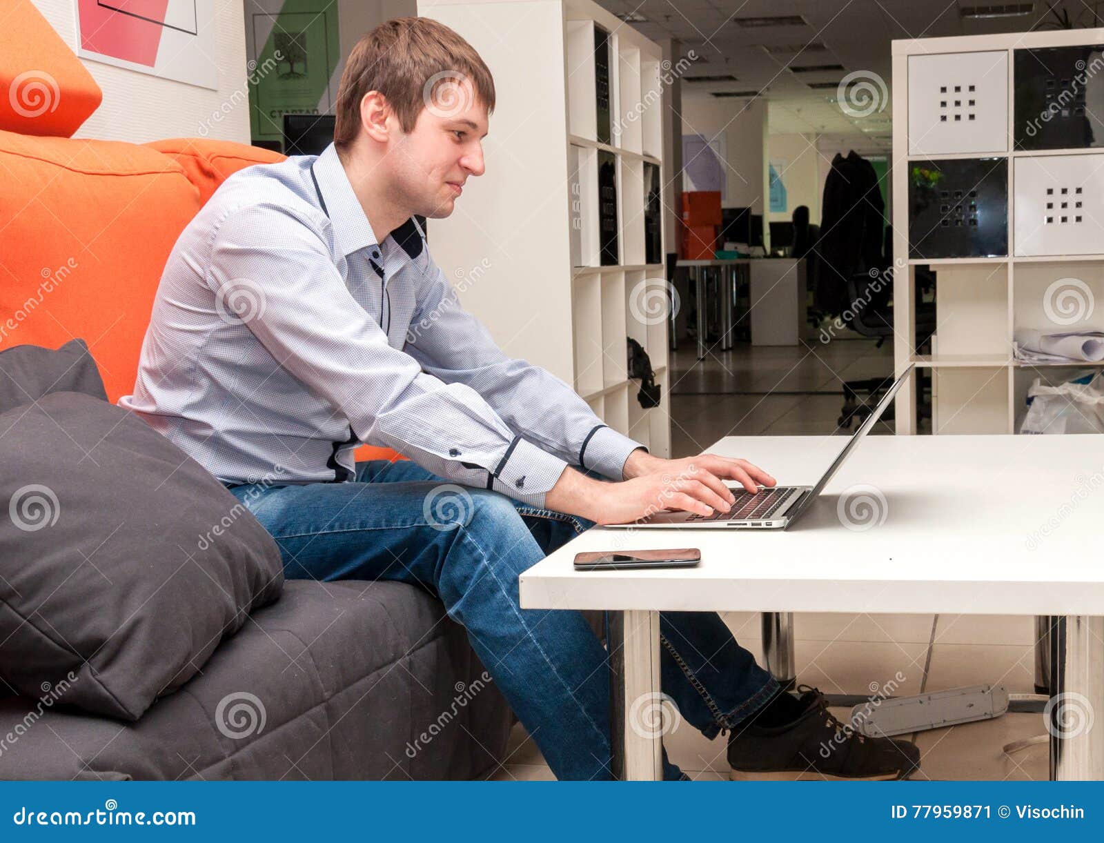Young Handsome Happy Man with Computer in the Office Stock Image ...