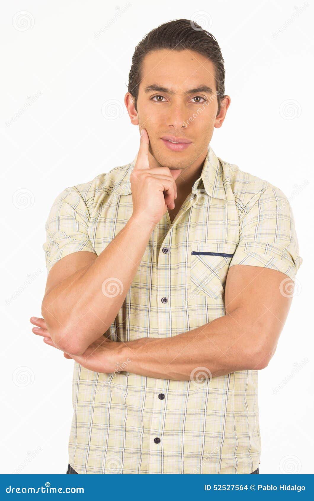 Young Handsome Hispanic Man Posing with Hand on Stock Photo - Image of ...