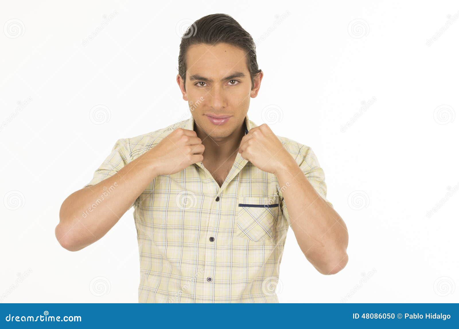 Young Handsome Hispanic Man Posing with Hands on Stock Photo - Image of ...