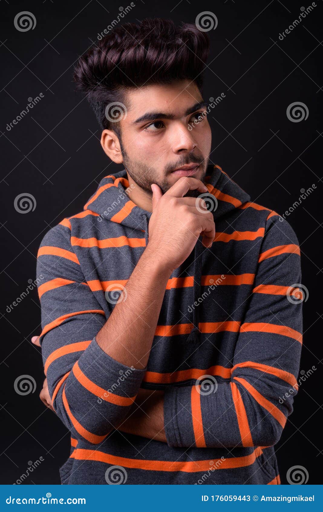 Young Handsome Indian Man Against Black Background Stock Image - Image ...