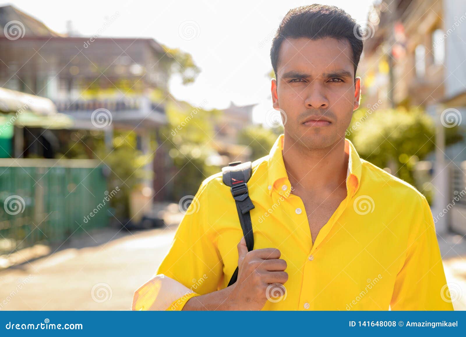 Young Handsome Indian Man with Backpack in the Streets Outdoors Stock ...