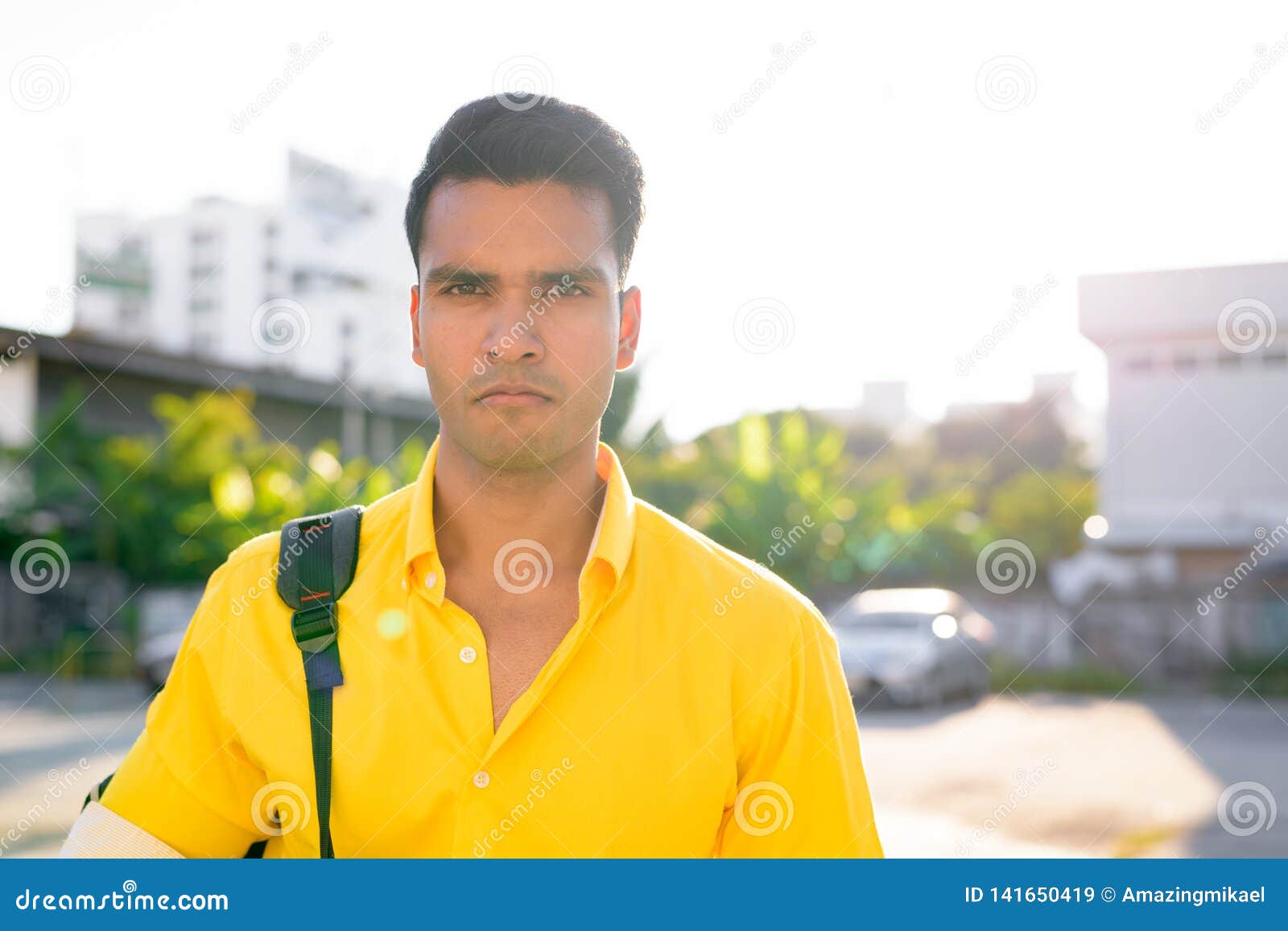Young Handsome Indian Man with Backpack in the Streets Outdoors Stock ...