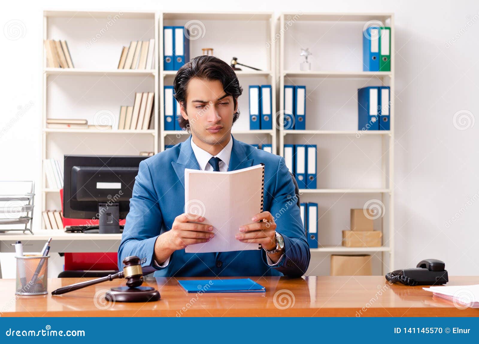 The Young Handsome Judge Sitting in Courtroom Stock Photo - Image of ...