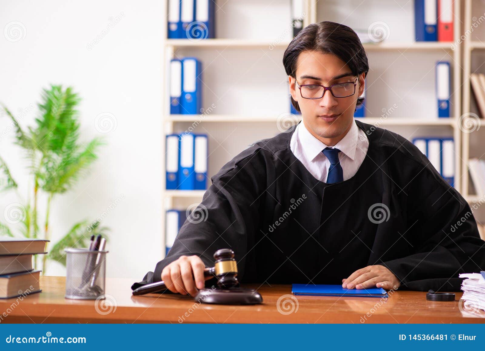 The Young Handsome Judge Working in Court Stock Image - Image of hammer ...
