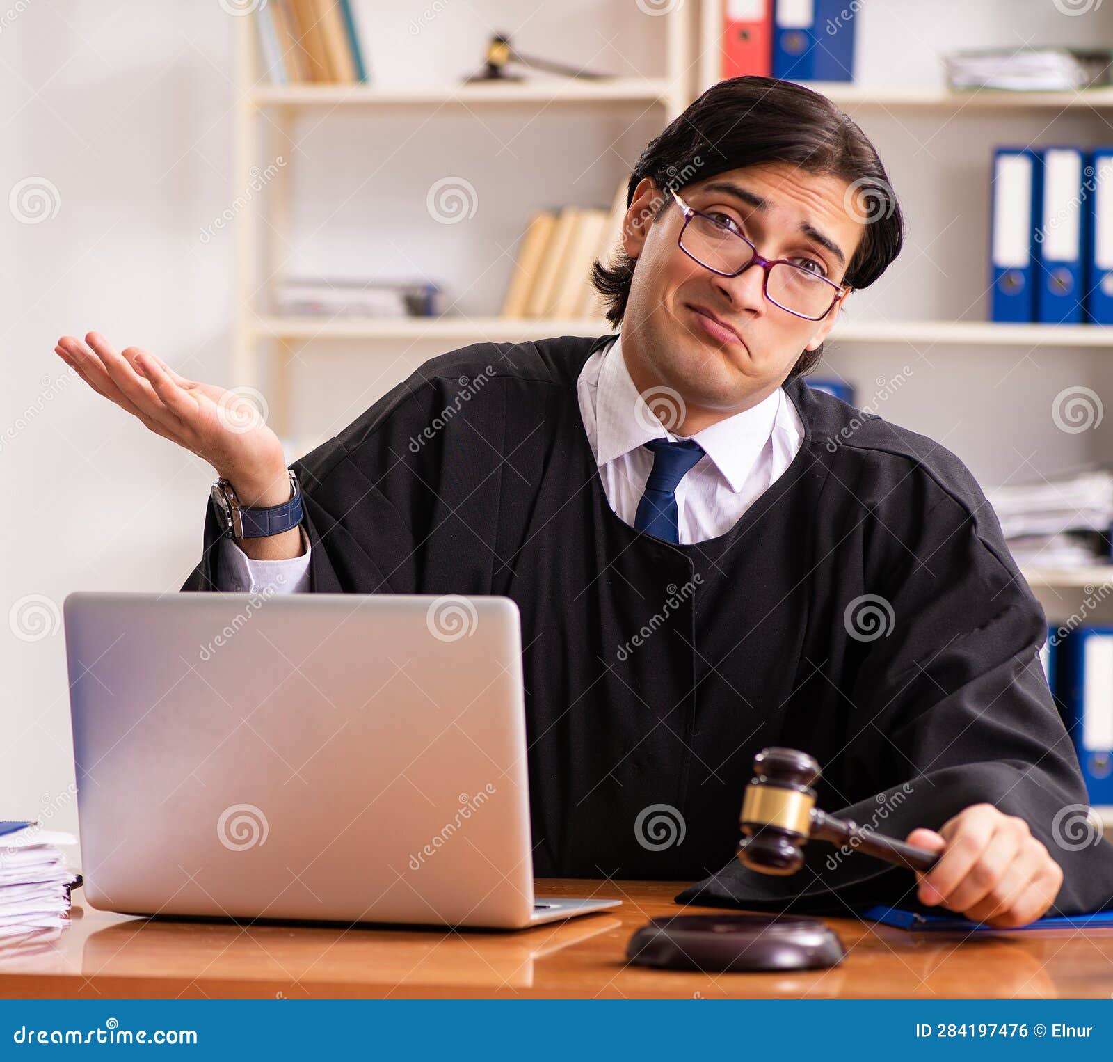 Young Handsome Judge Working in Court Stock Photo - Image of laptop ...
