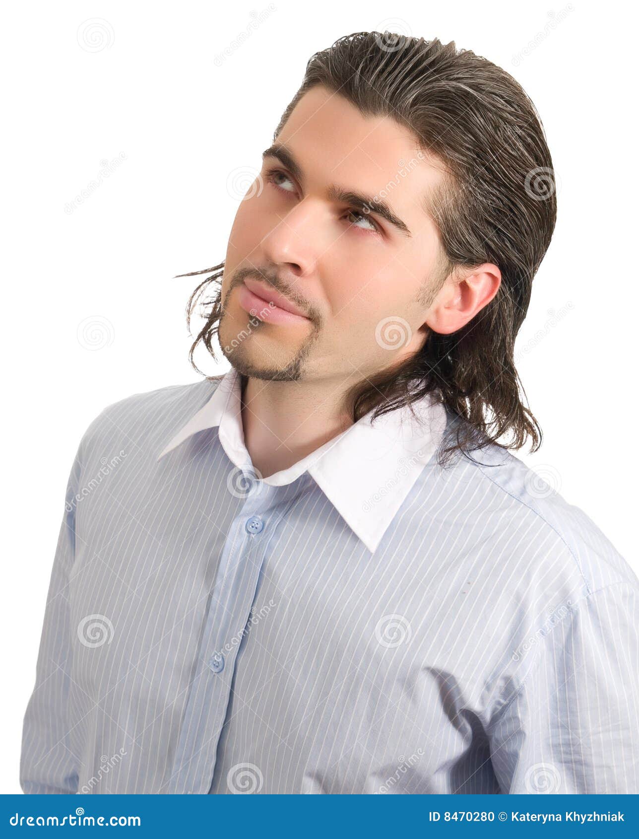 Young Handsome Male Looking Up Isolated White Stock Photo - Image of ...