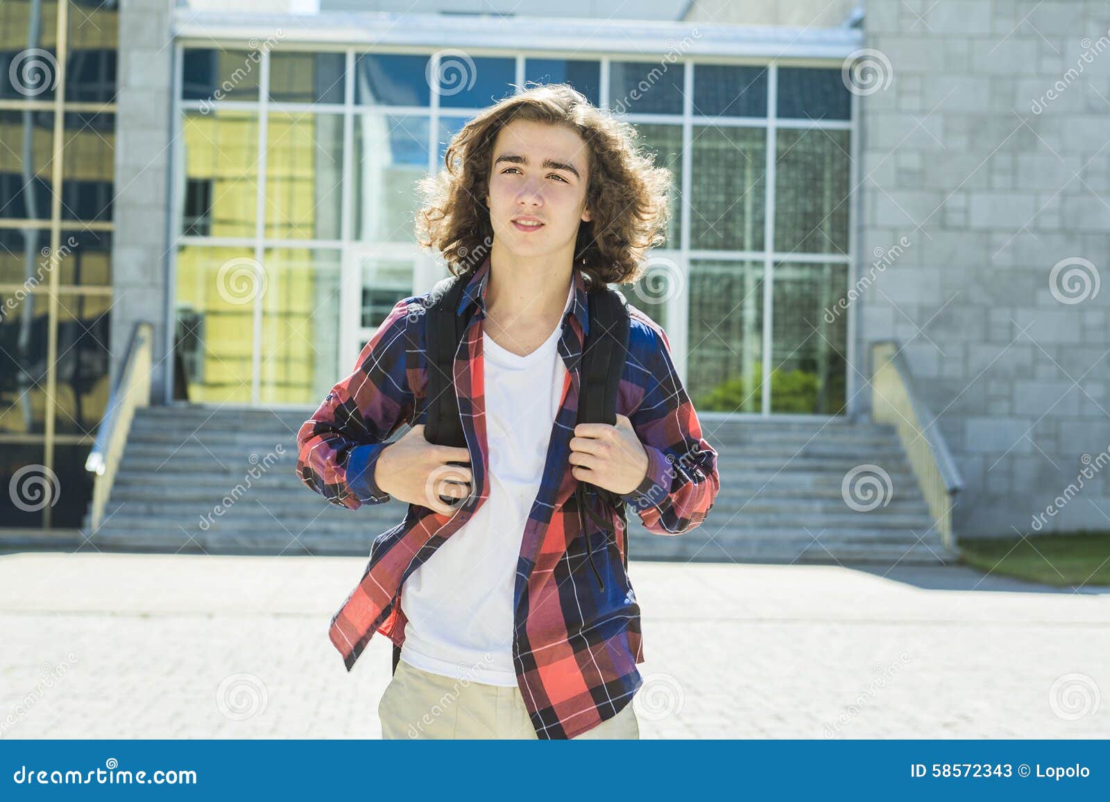 Young Handsome Male Student at the College Stock Image - Image of back ...