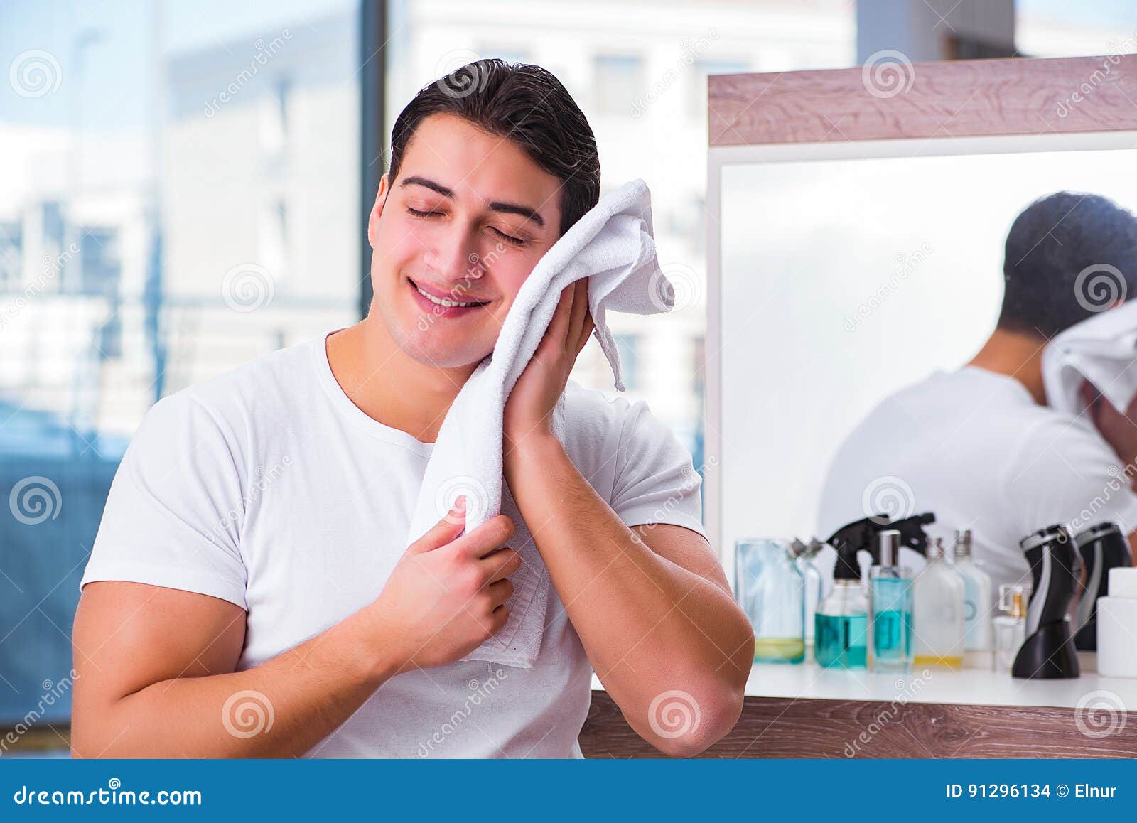 The Young Handsome Man Applying Face Cream Stock Photo - Image of care ...