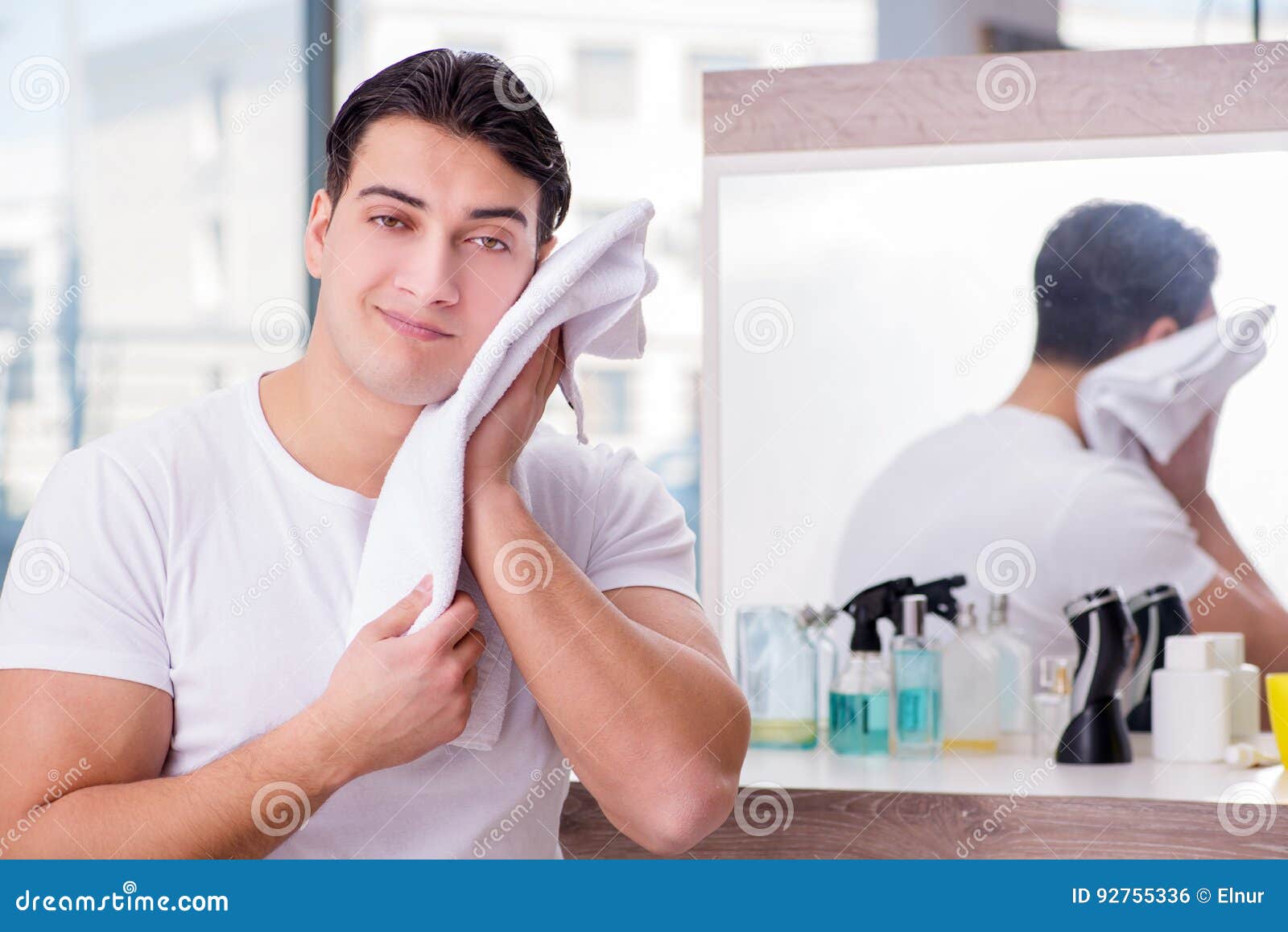 The Young Handsome Man Applying Face Cream Stock Photo - Image of razor ...