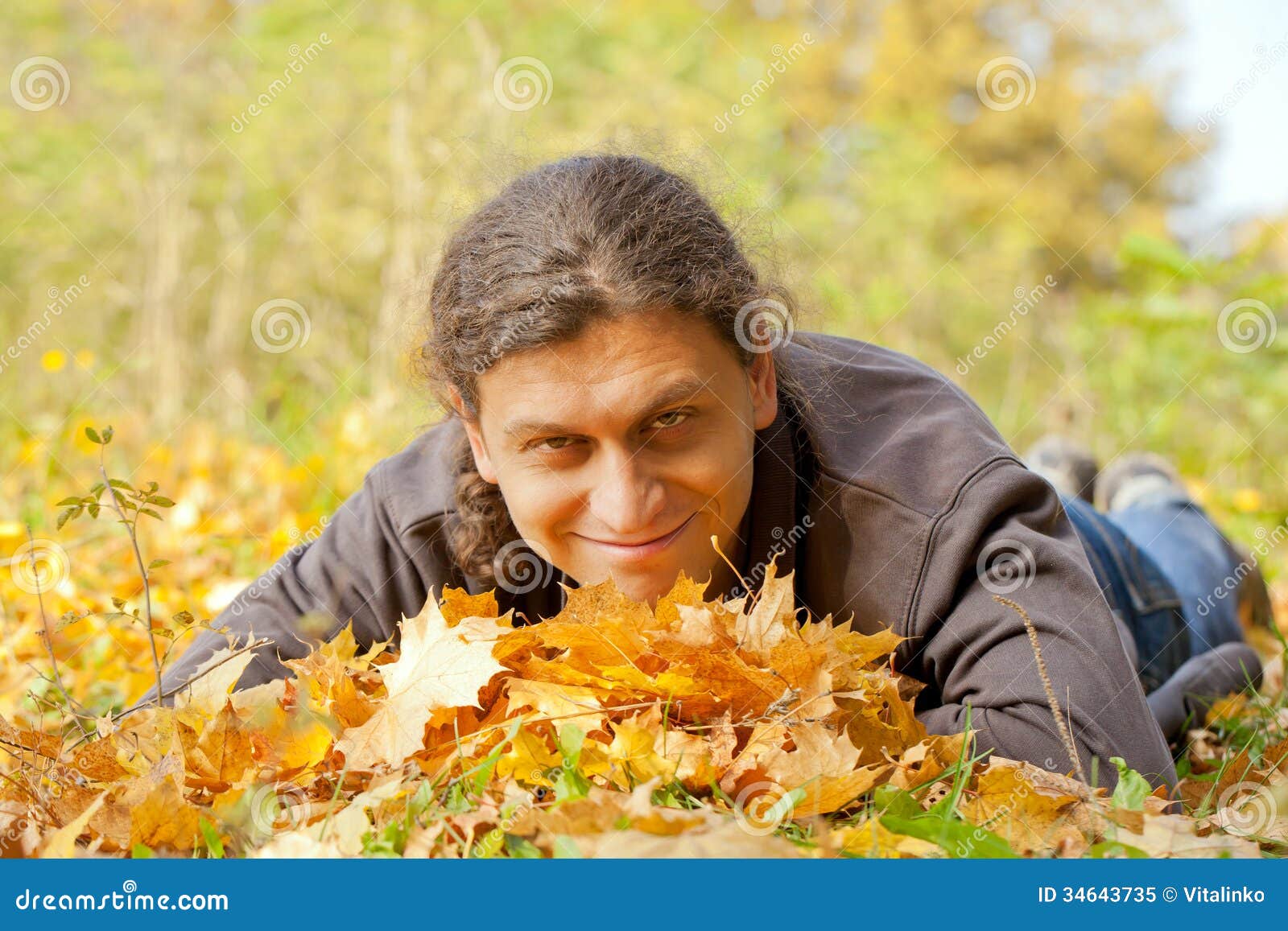 Young Handsome Man in Autumn Forest Stock Image - Image of fashion ...