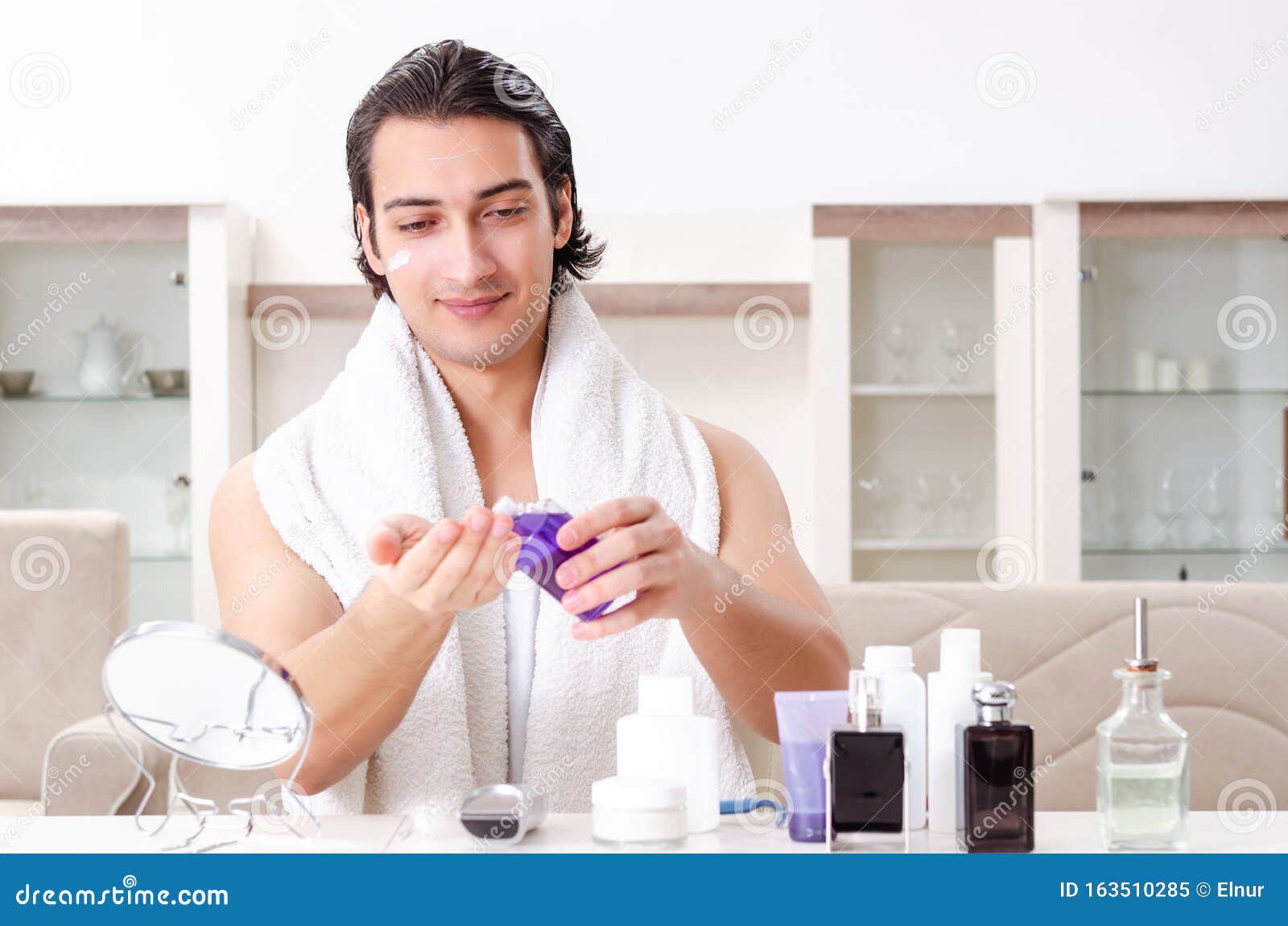Young Handsome Man in the Bathroom Stock Image - Image of clean, hair ...