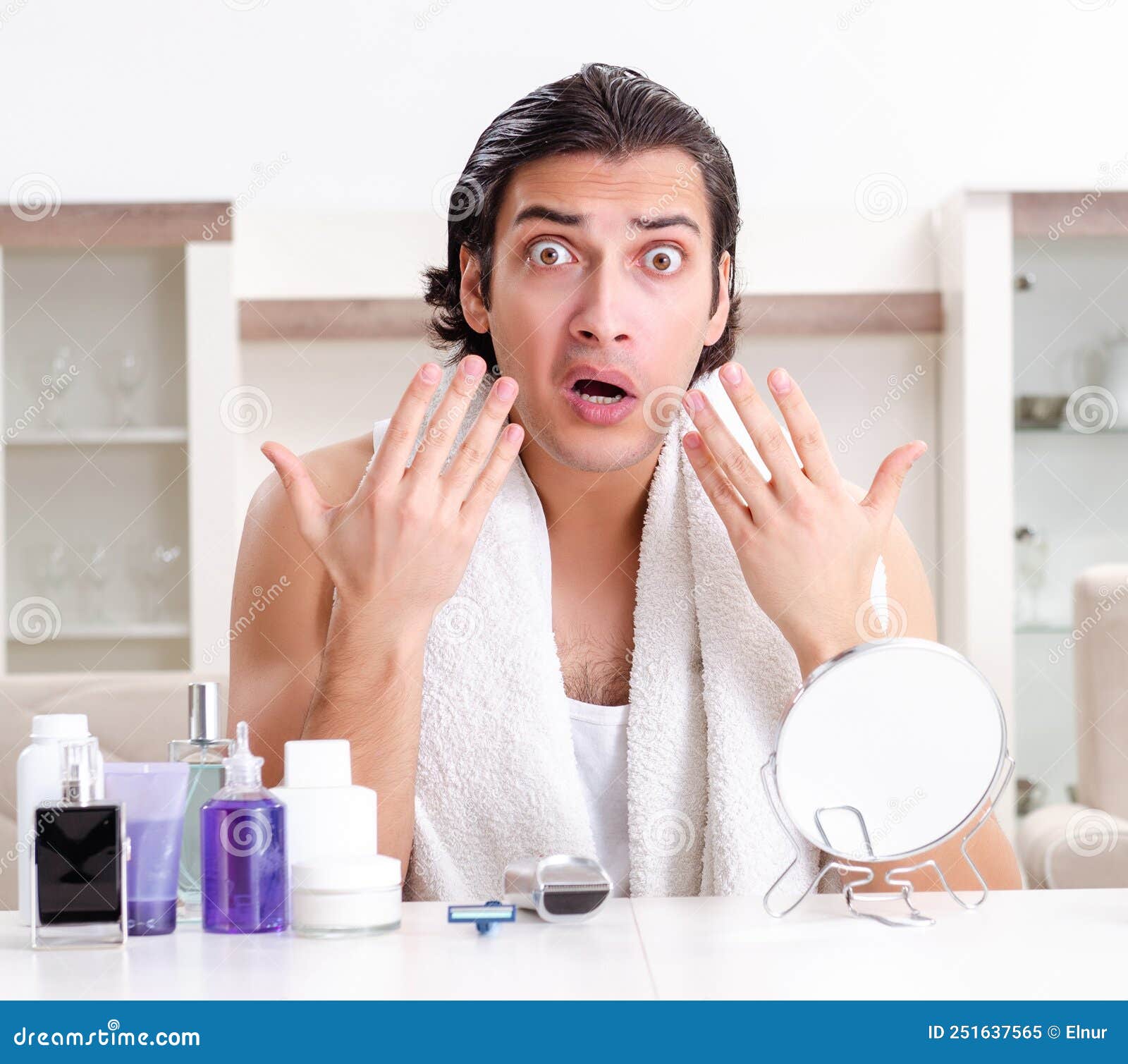 Young Handsome Man in the Bathroom Stock Image - Image of hair, fresh ...