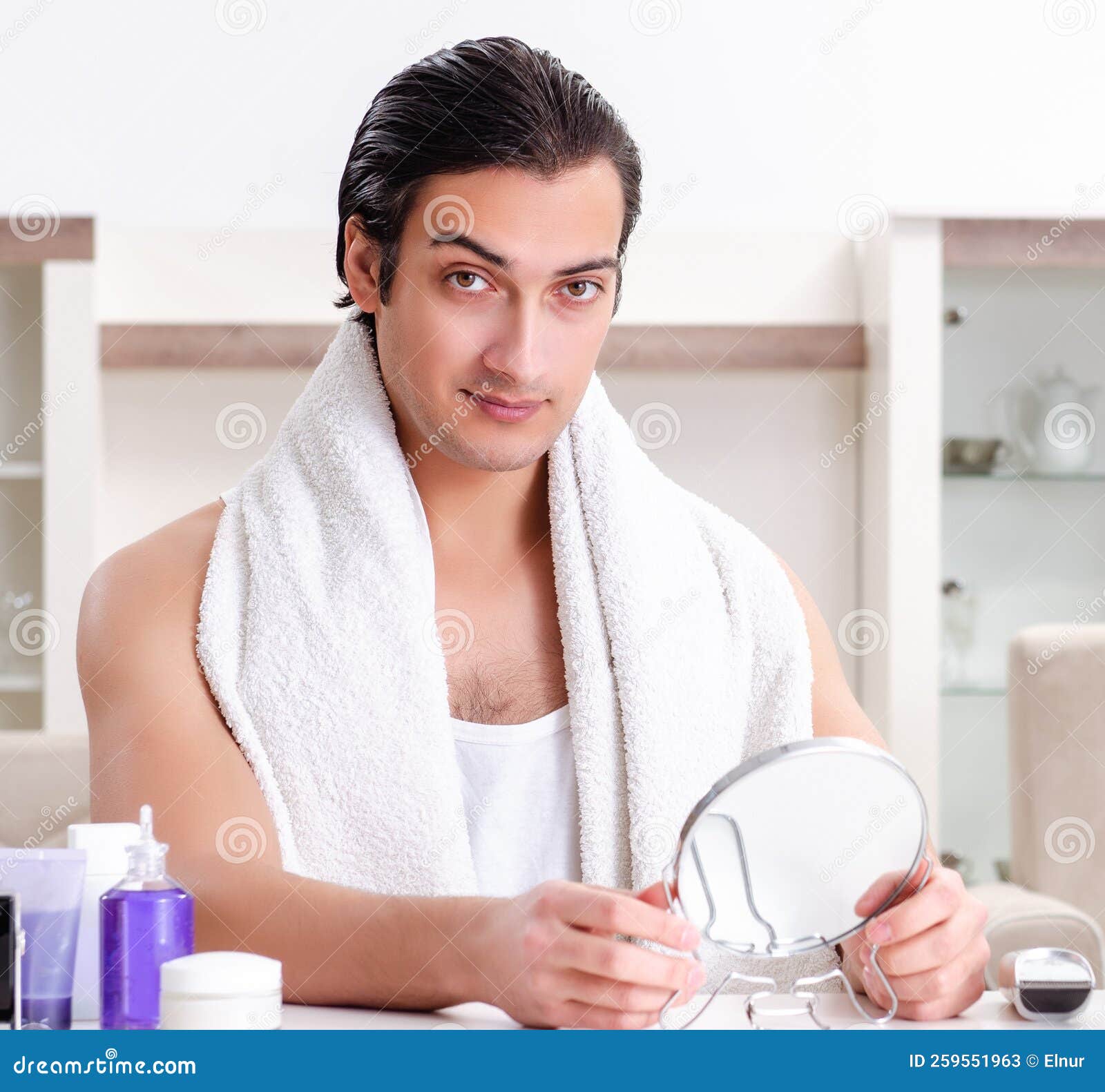 Young Handsome Man in the Bathroom Stock Image - Image of home ...