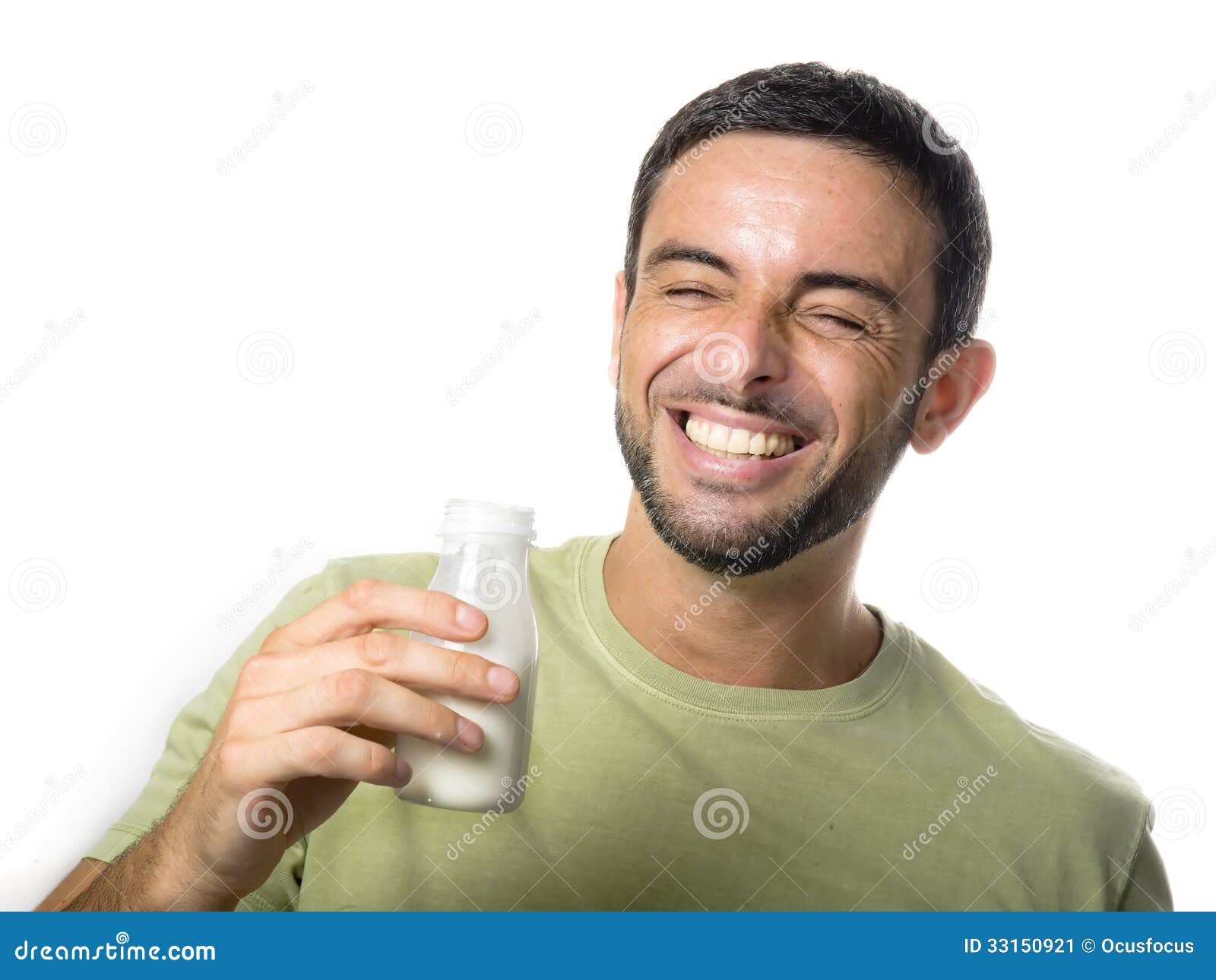 Young Handsome Man with Beard Drinking Milk Stock Image - Image of ...