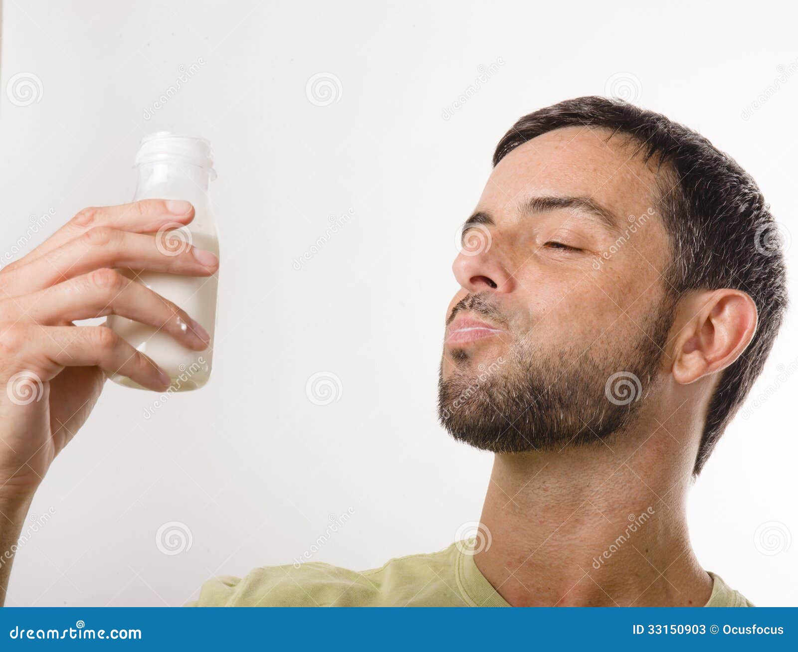 Young Handsome Man with Beard Drinking Milk Stock Image - Image of ...