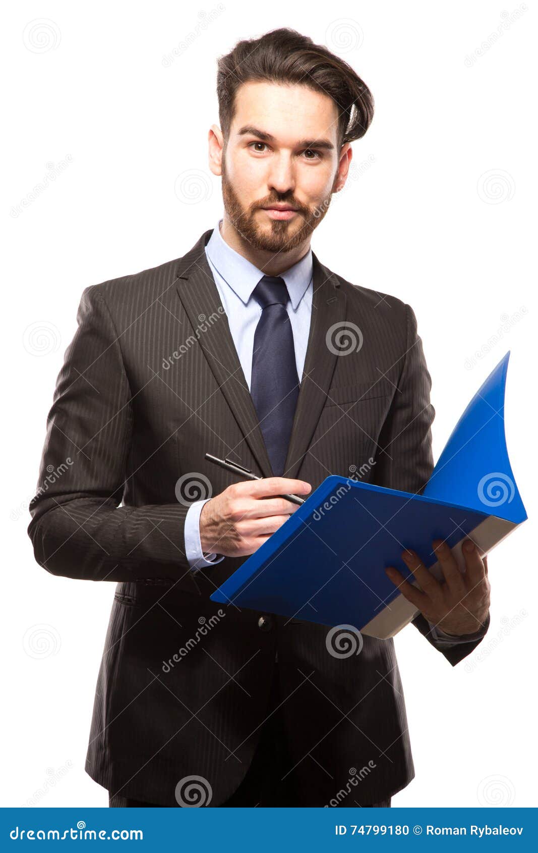 Young Handsome Man in Black Suit and Folder Smiling Isolated Stock ...