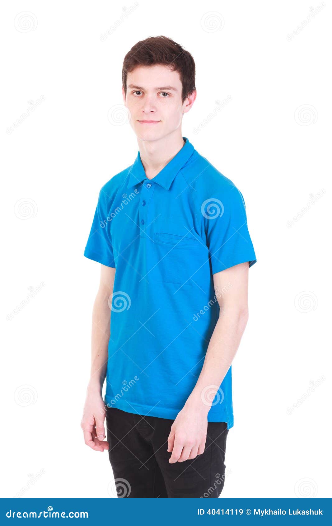 Young Handsome Man In Blue T Shirt Isolated On White Stock Image