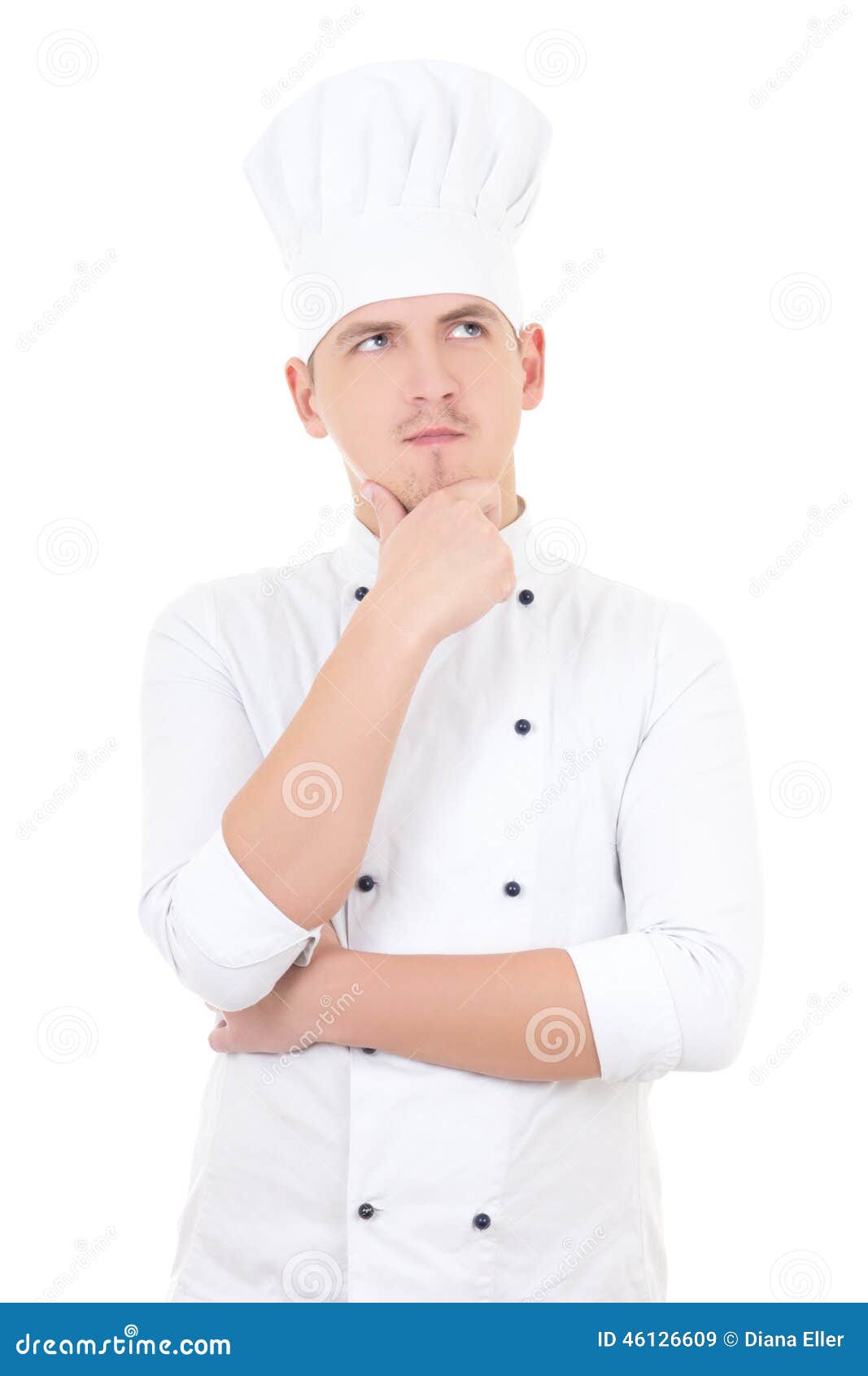 Young Handsome Man Chef Dreaming Isolated Over White Stock Image ...