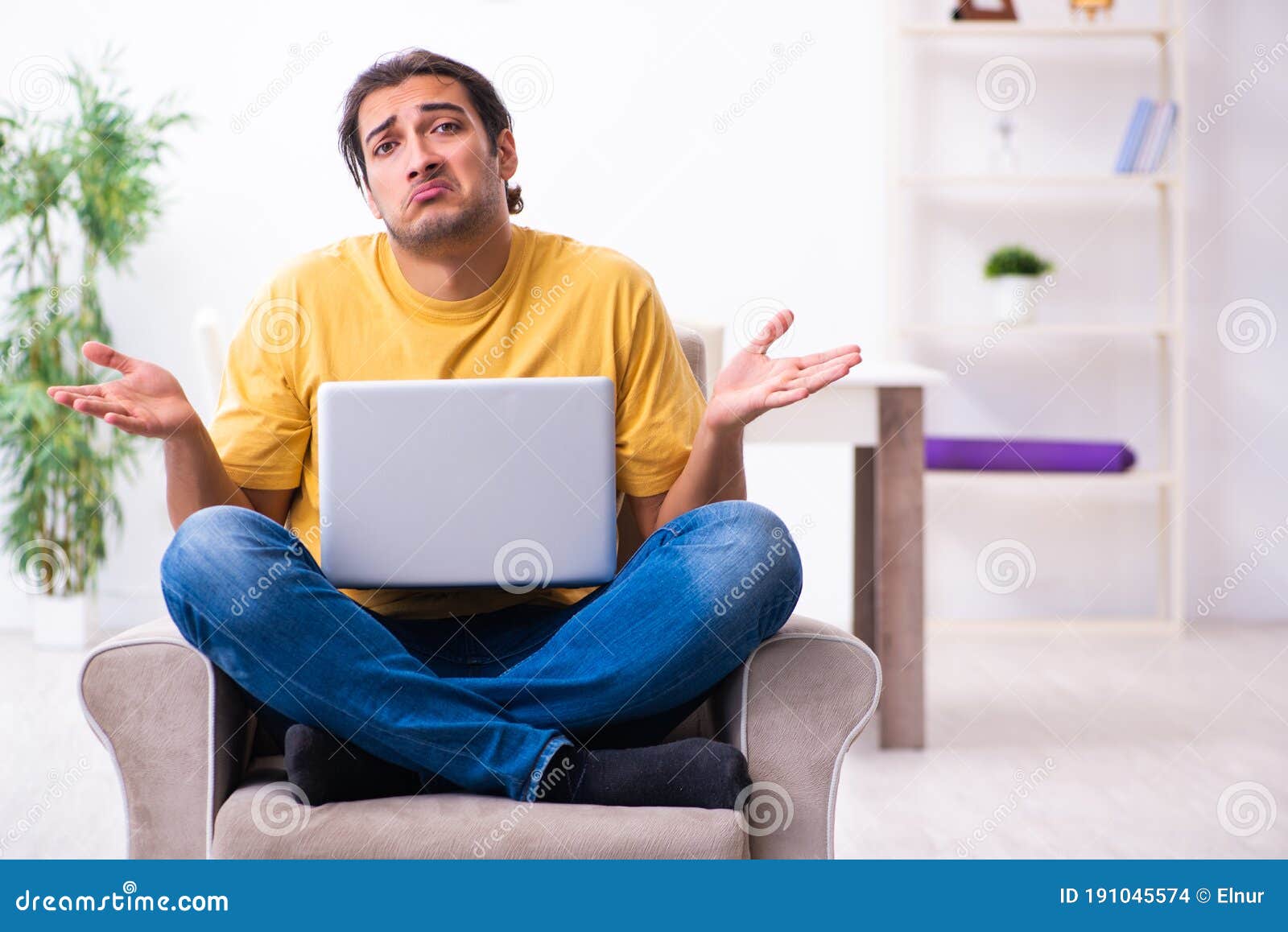 Young Handsome Man with Computer at Home Stock Photo - Image of ...