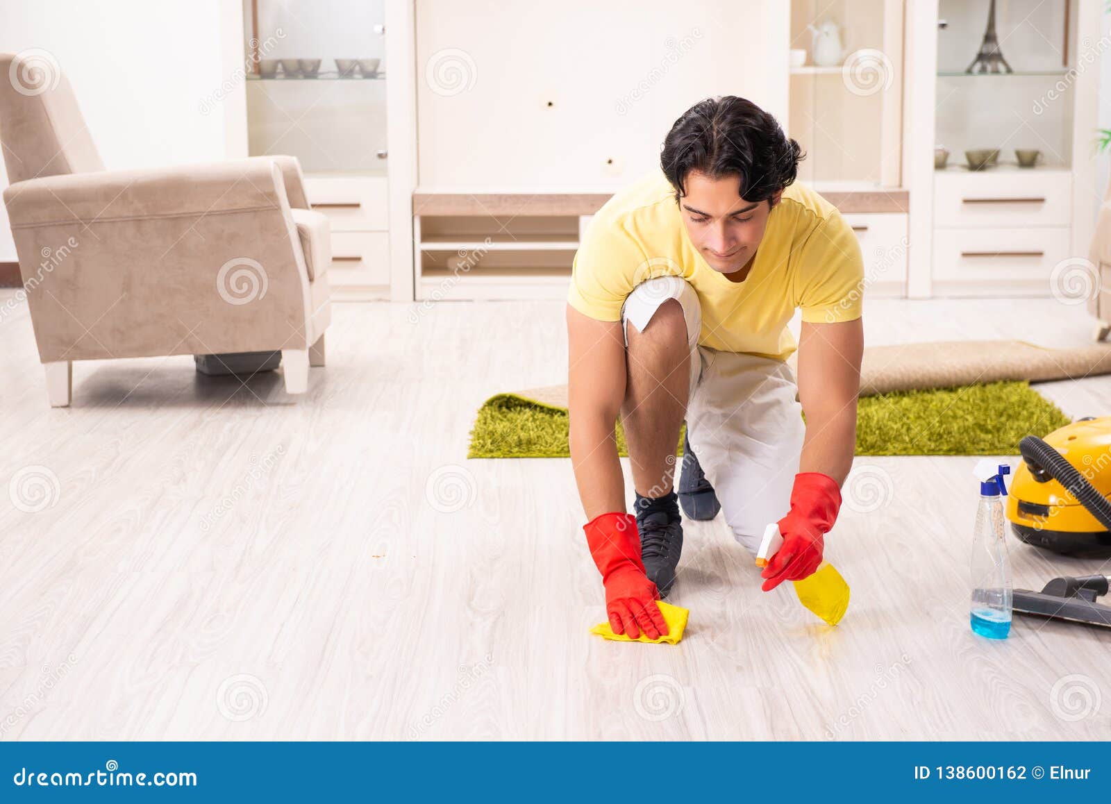 The Young Handsome Man Doing Housework Stock Photo - Image of ...