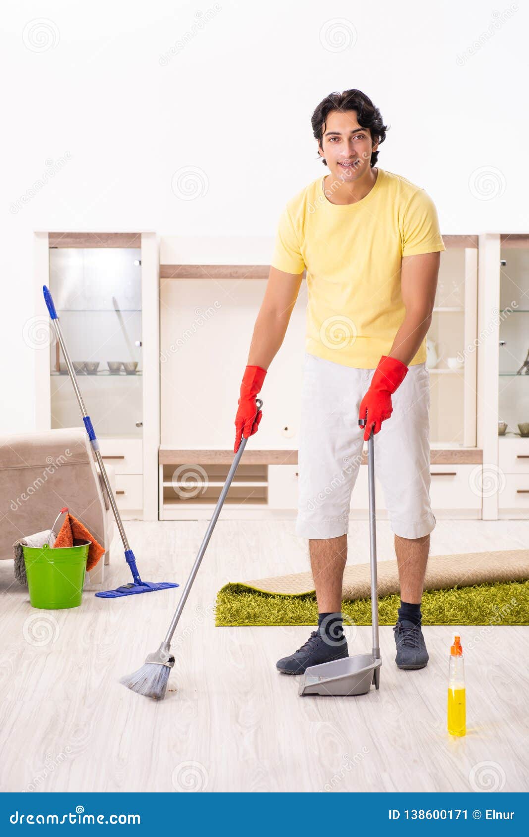 The Young Handsome Man Doing Housework Stock Image - Image of home ...