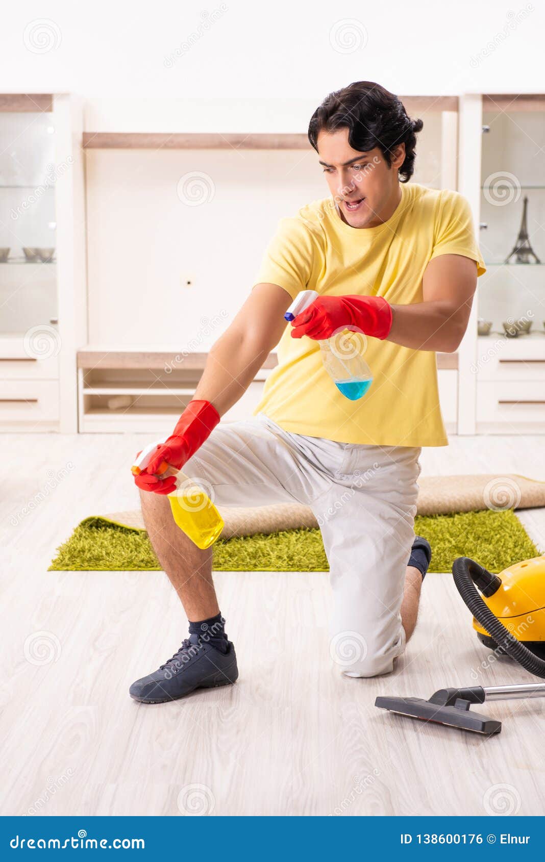 The Young Handsome Man Doing Housework Stock Photo - Image of janitor ...