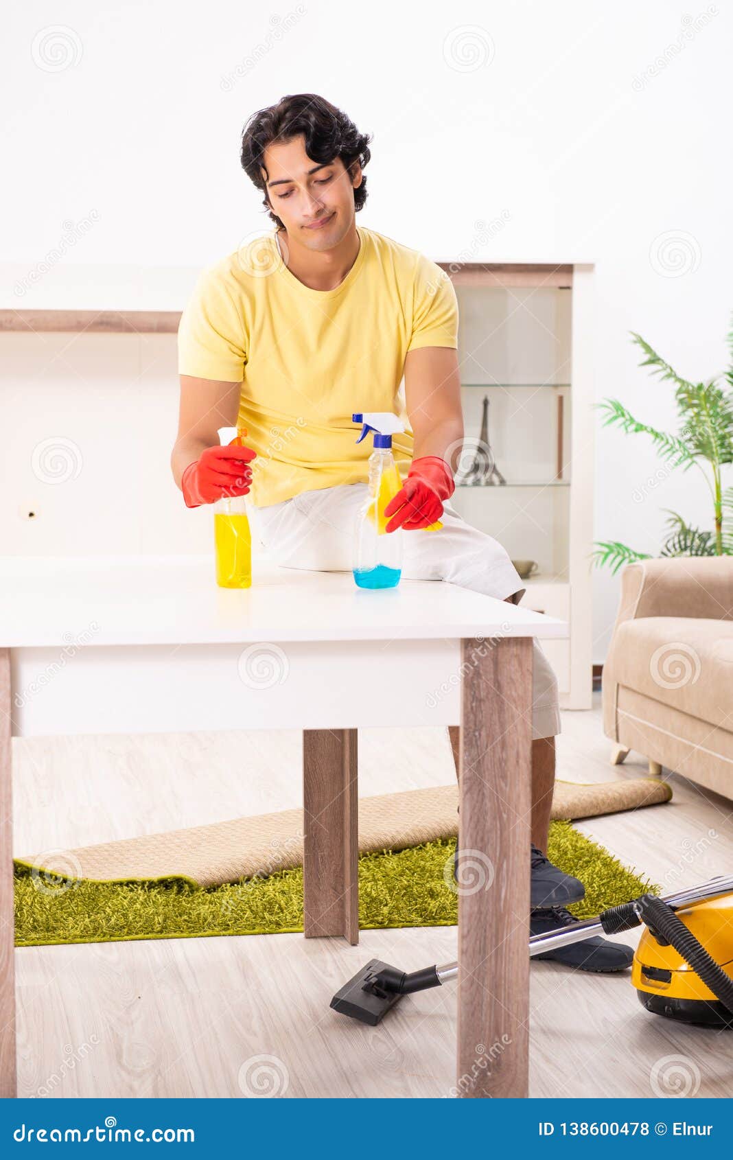 The Young Handsome Man Doing Housework Stock Photo - Image of mess ...