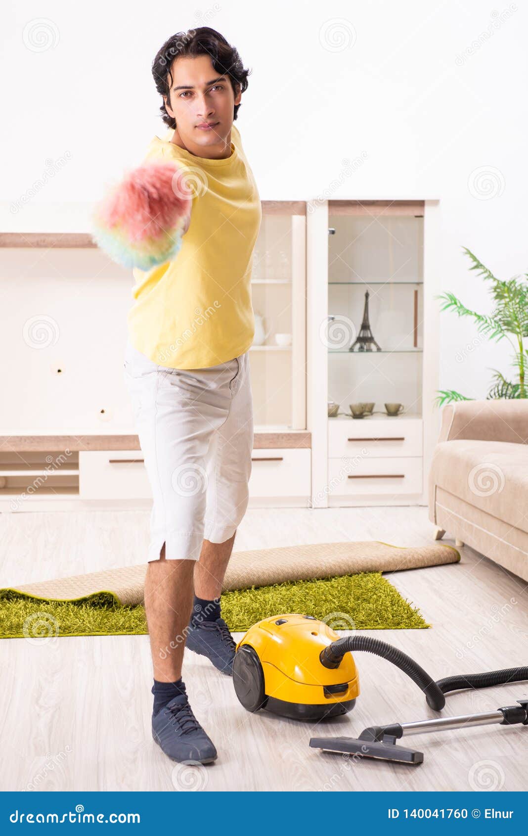 The Young Handsome Man Doing Housework Stock Photo - Image of cleaner ...