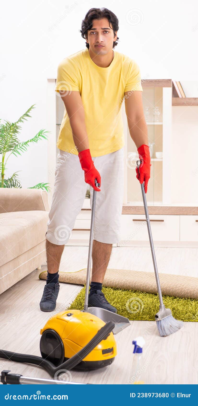 The Young Handsome Man Doing Housework Stock Photo - Image of ...