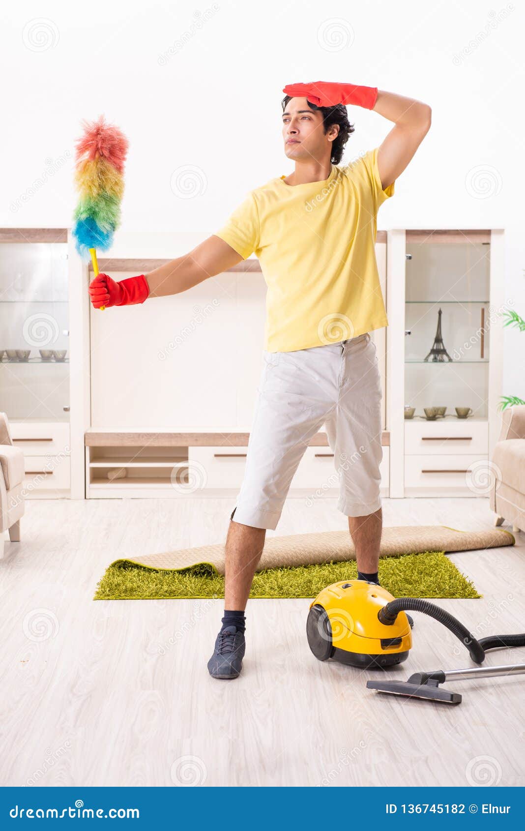 The Young Handsome Man Doing Housework Stock Photo - Image of cleaning ...