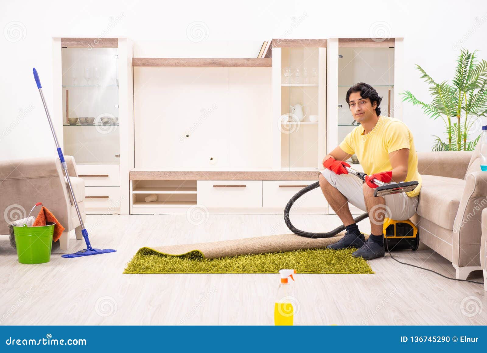 The Young Handsome Man Doing Housework Stock Photo - Image of hoover ...