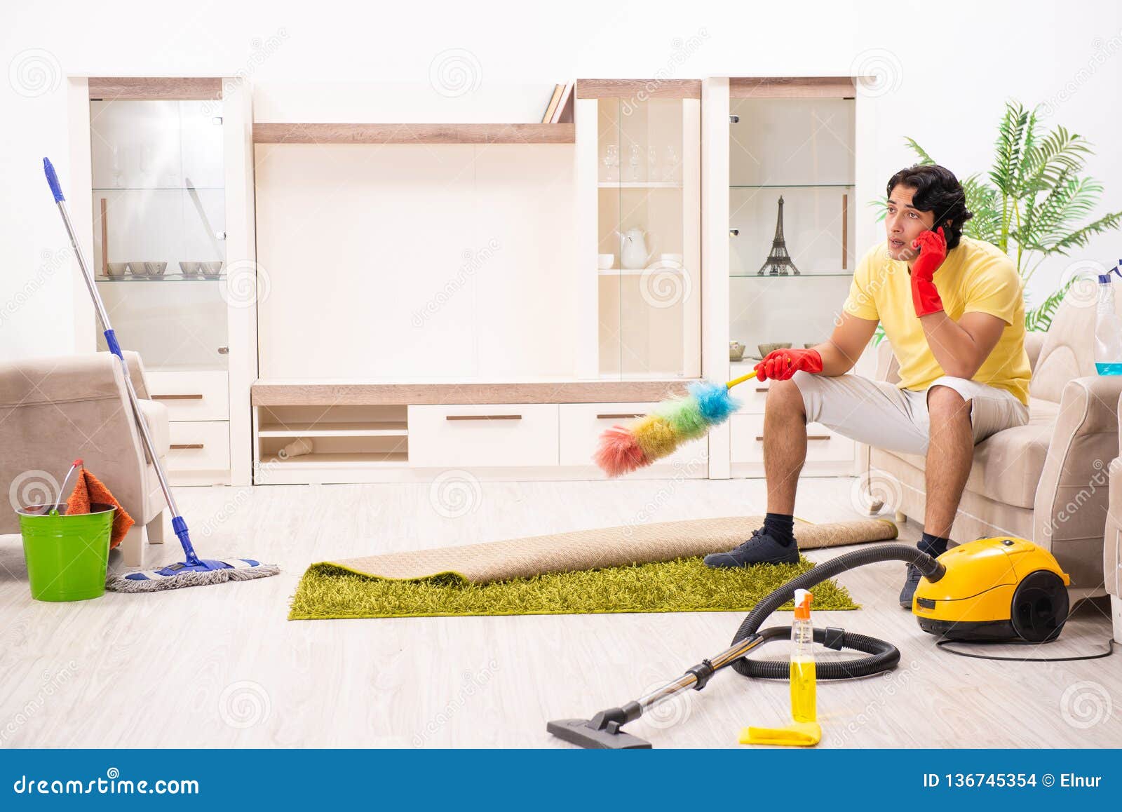 The Young Handsome Man Doing Housework Stock Photo - Image of janitor ...