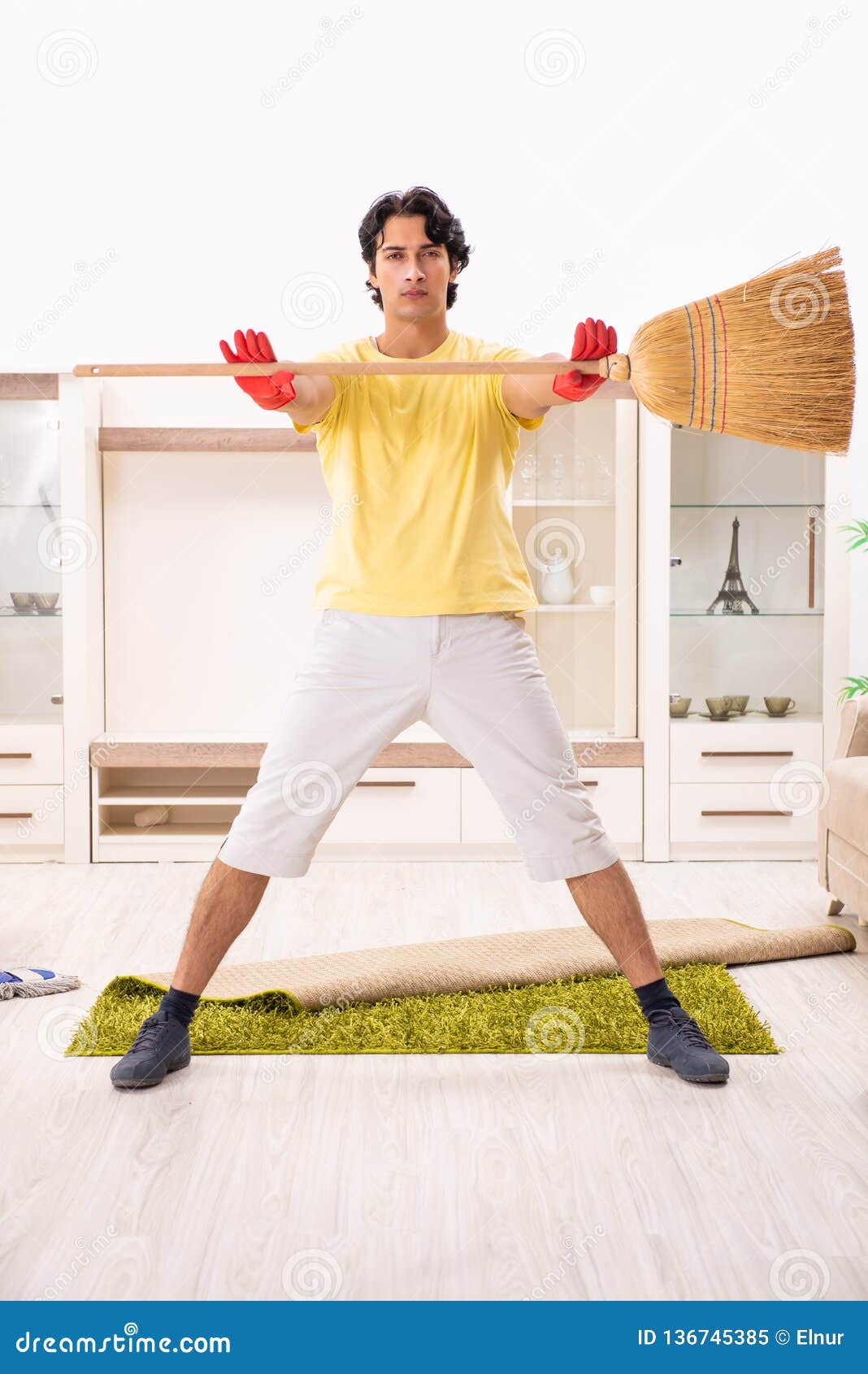 The Young Handsome Man Doing Housework Stock Image - Image of janitor ...