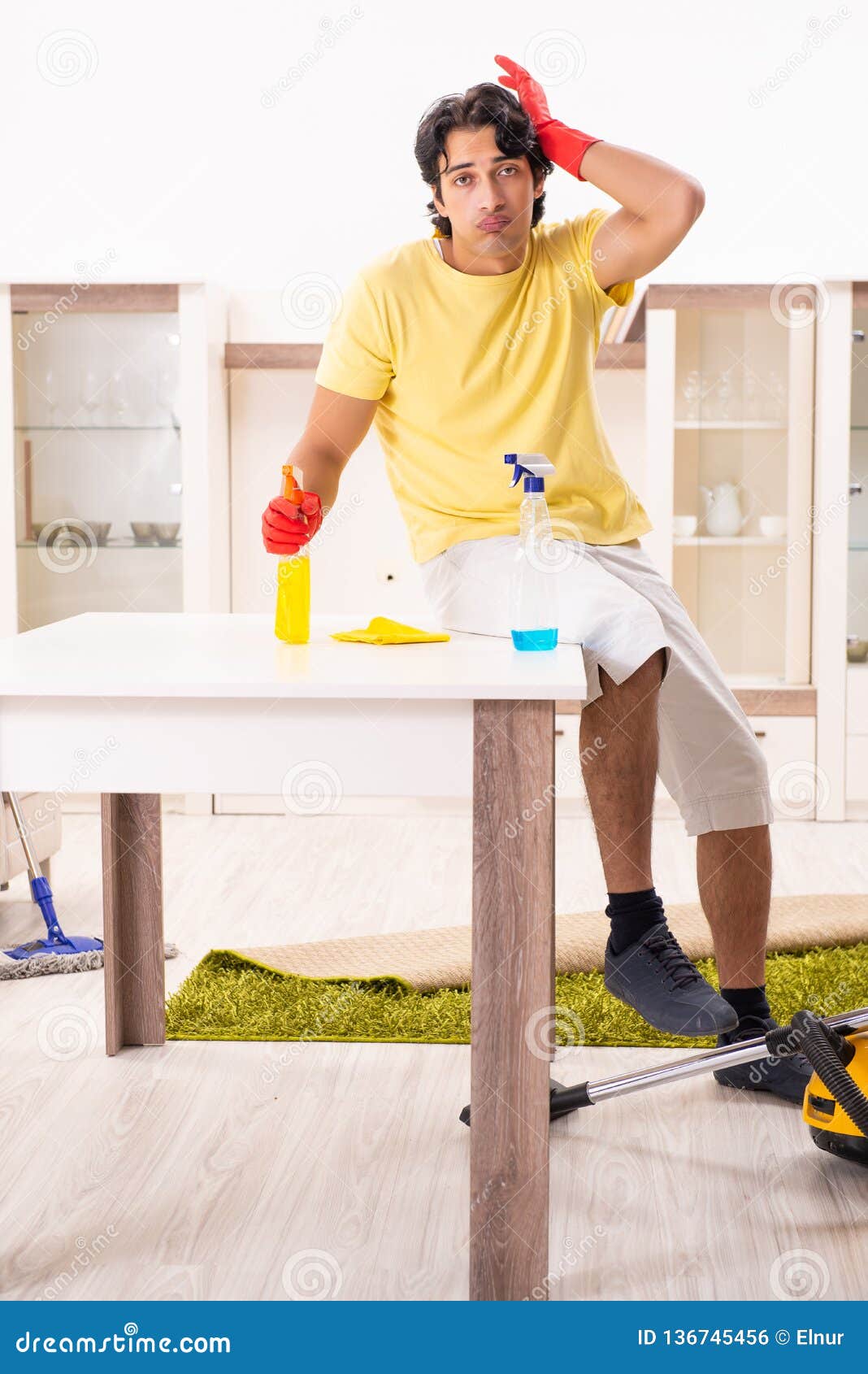 The Young Handsome Man Doing Housework Stock Photo - Image of ...