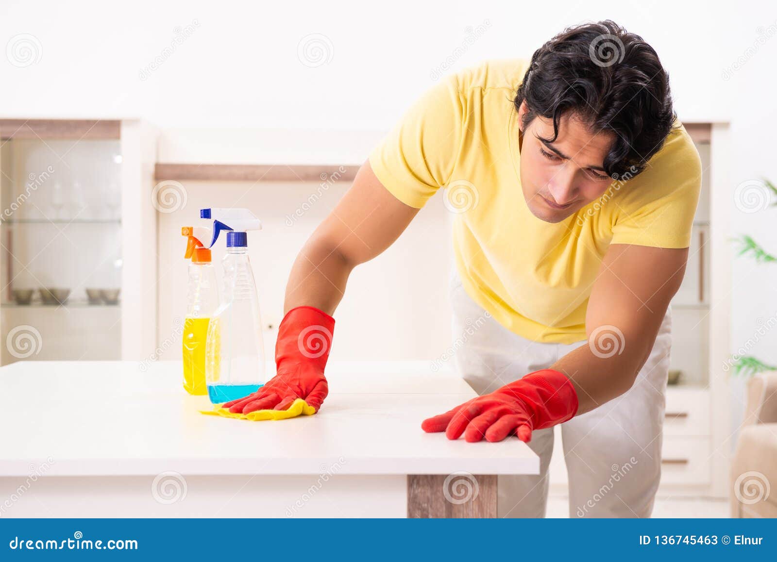 The Young Handsome Man Doing Housework Stock Image - Image of ...