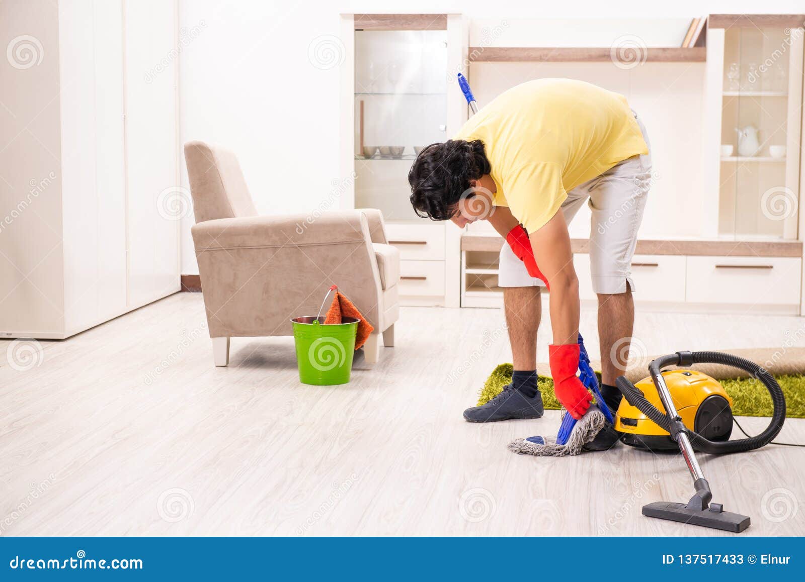 The Young Handsome Man Doing Housework Stock Image - Image of domestic ...