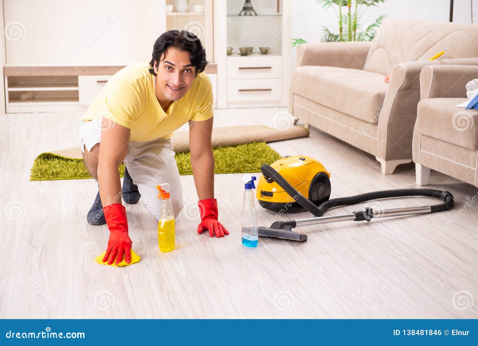 The Young Handsome Man Doing Housework Stock Photo - Image of dirty ...