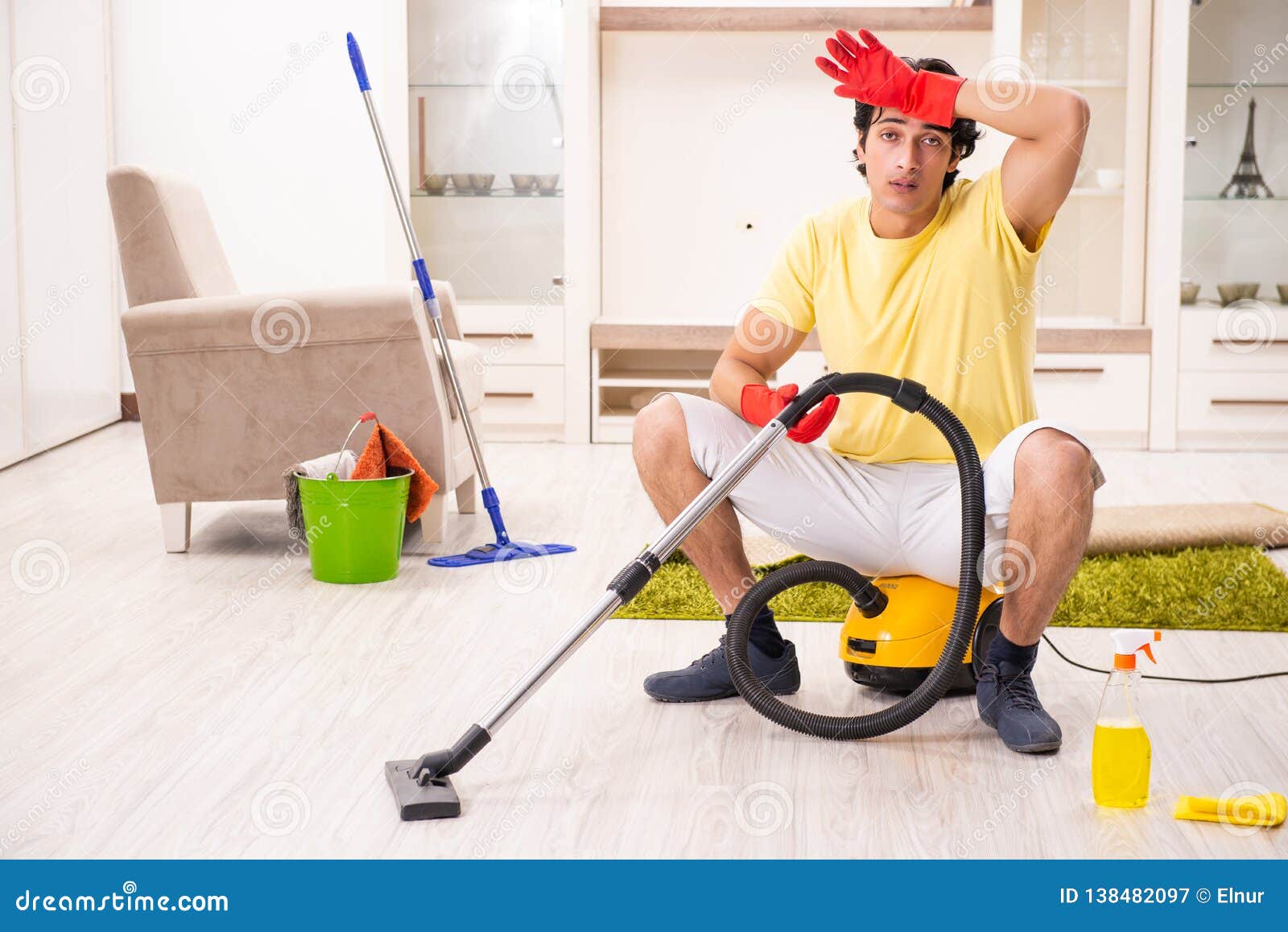 The Young Handsome Man Doing Housework Stock Image - Image of clean ...