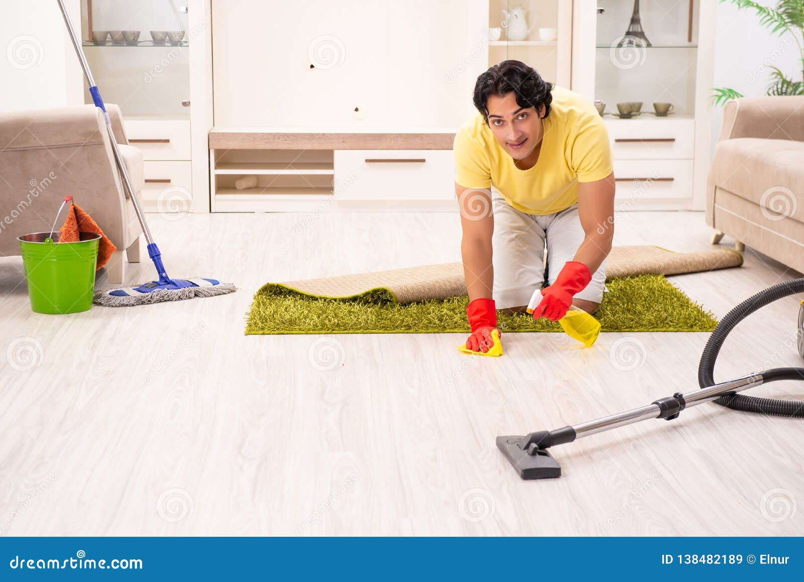 The Young Handsome Man Doing Housework Stock Image - Image of ...